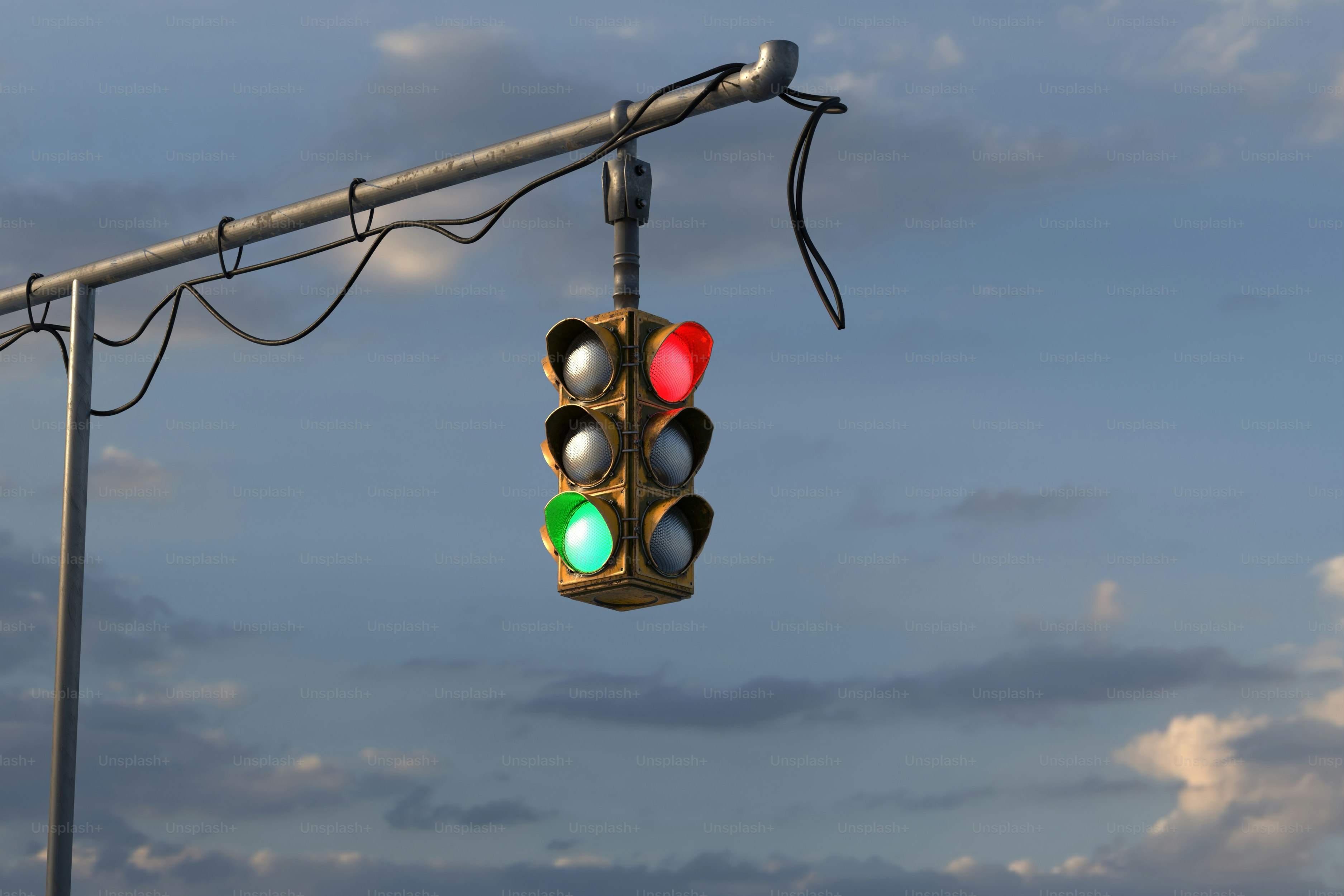 Un semáforo colgado de un poste metálico foto – Imagen de 3d en Unsplash