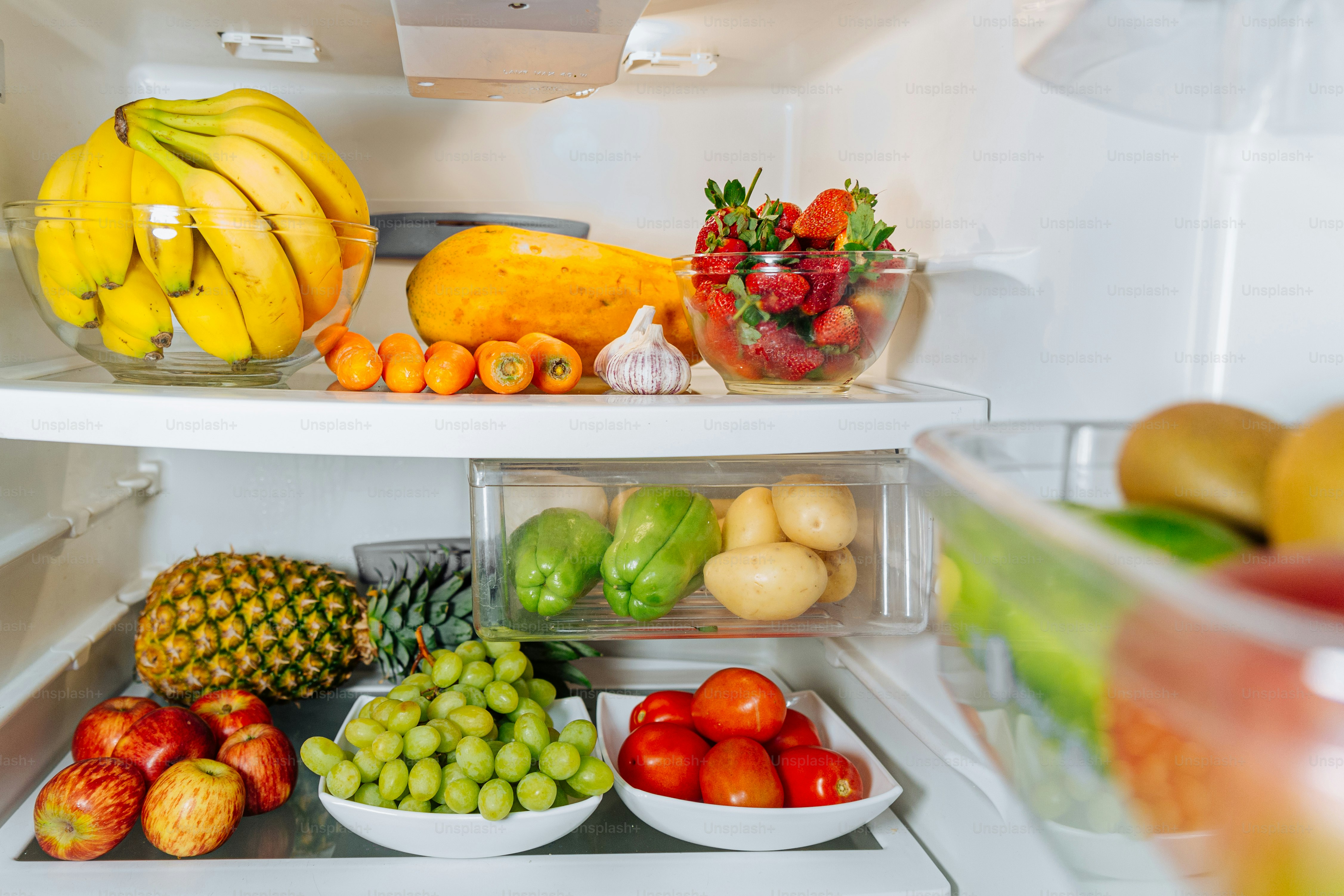 A refrigerator filled with lots of fresh fruits and vegetables photo ...