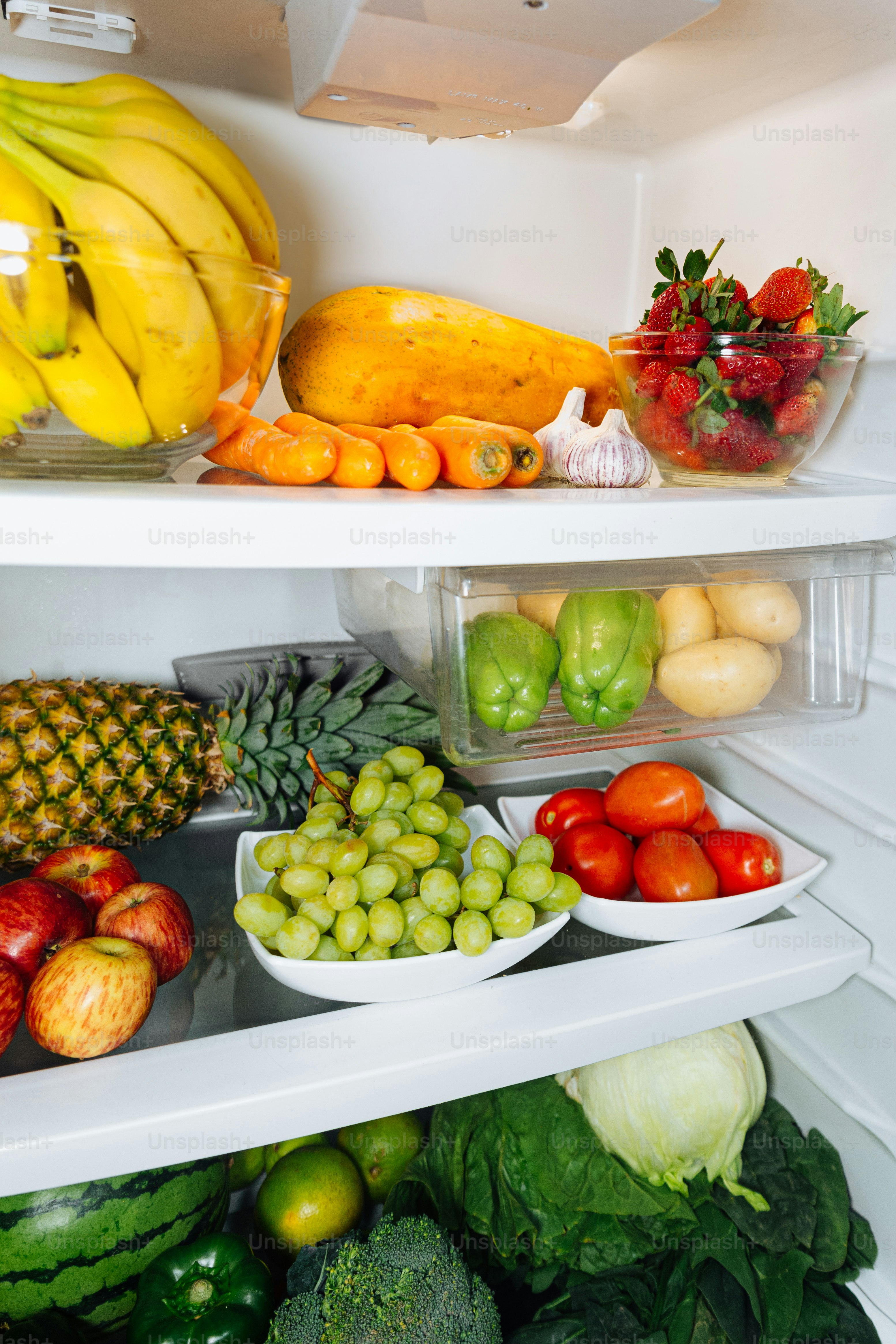 A refrigerator filled with lots of fresh fruits and vegetables photo ...