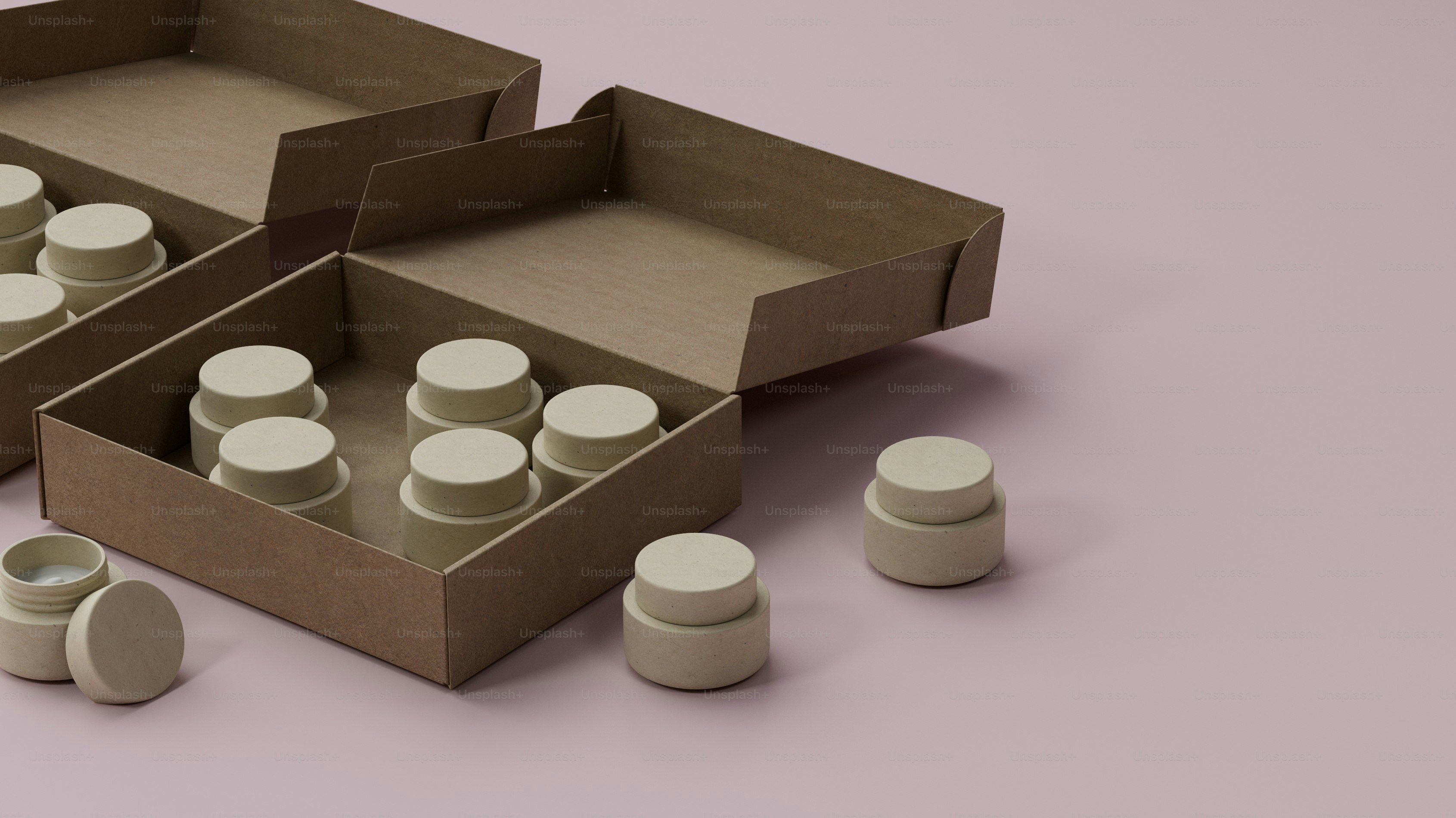 A couple of boxes that have some cups in them photo – 3d render Image ...