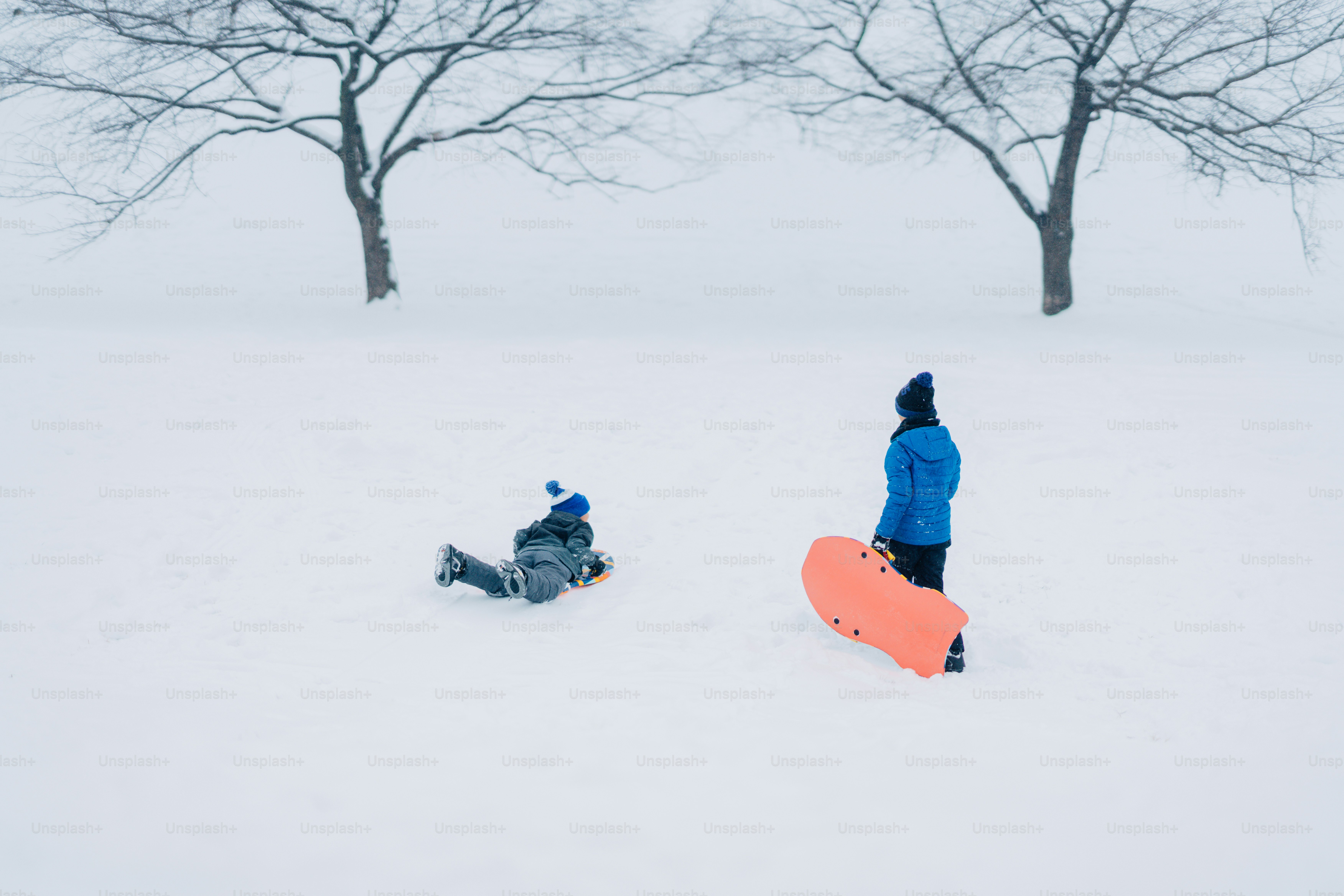 Two people walking in the snow with snowboards photo – Winter Image on ...
