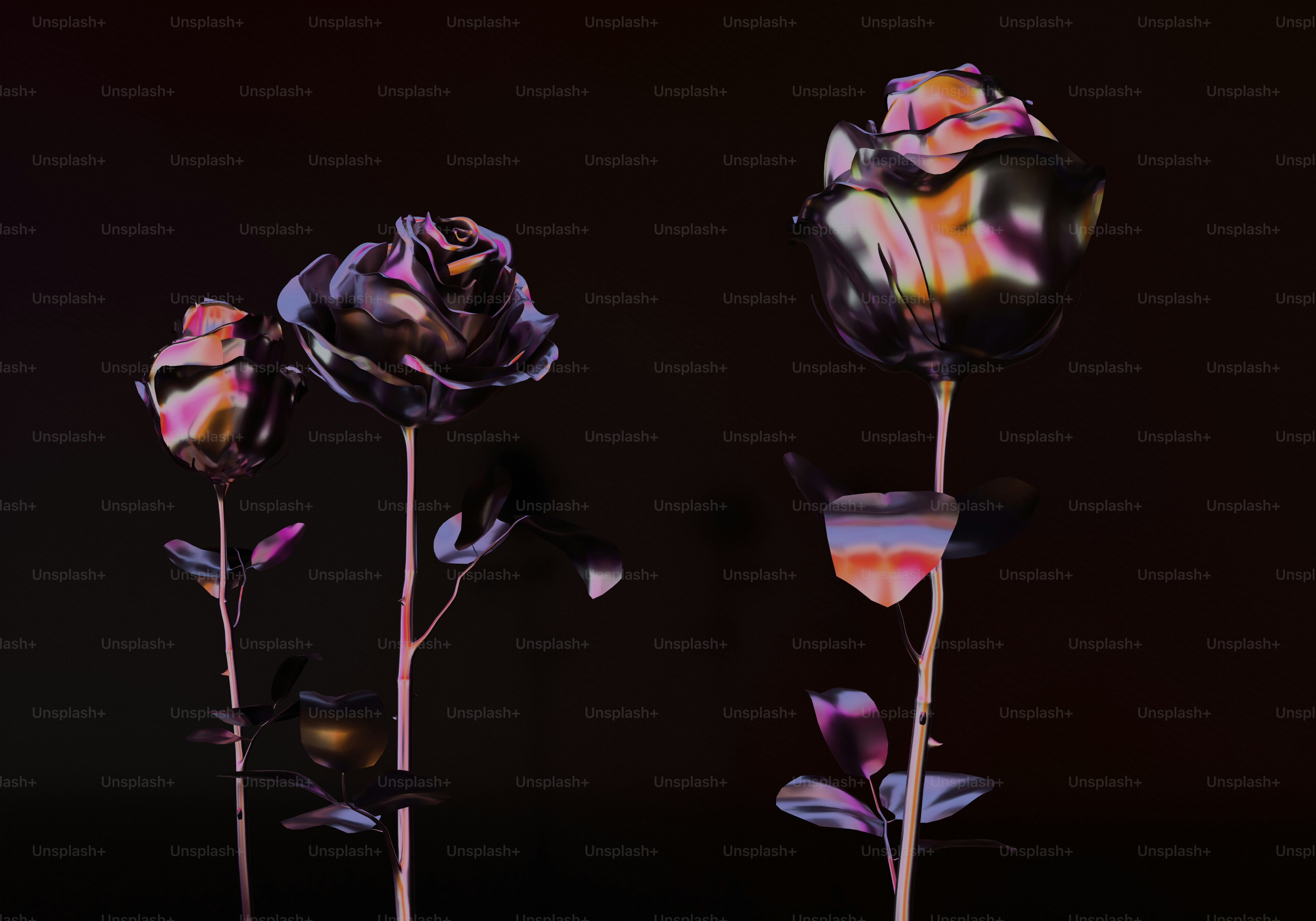 A group of three flowers sitting on top of a table photo – Unnatural ...