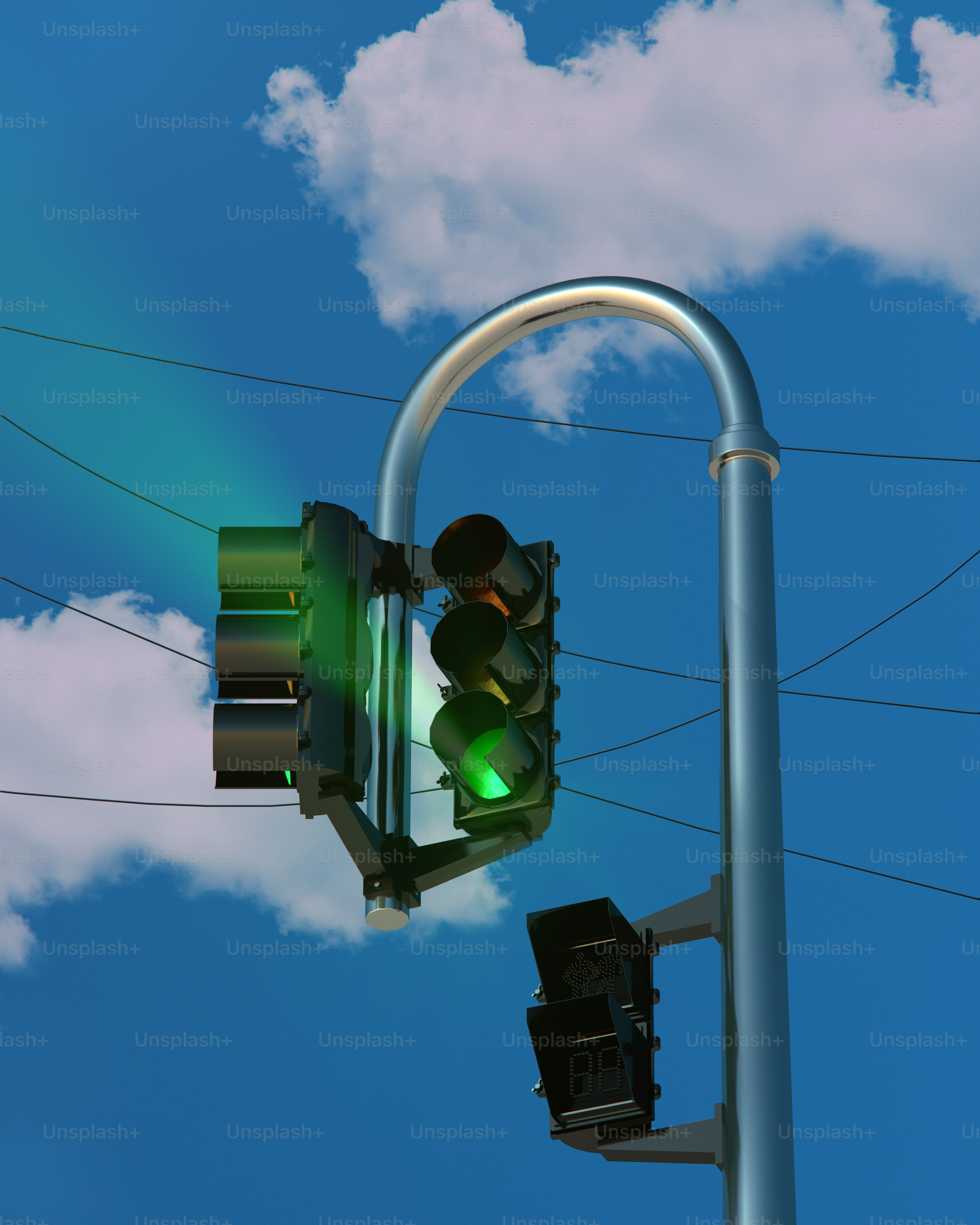 A traffic light on a pole with a sky background photo – Traffic lights ...