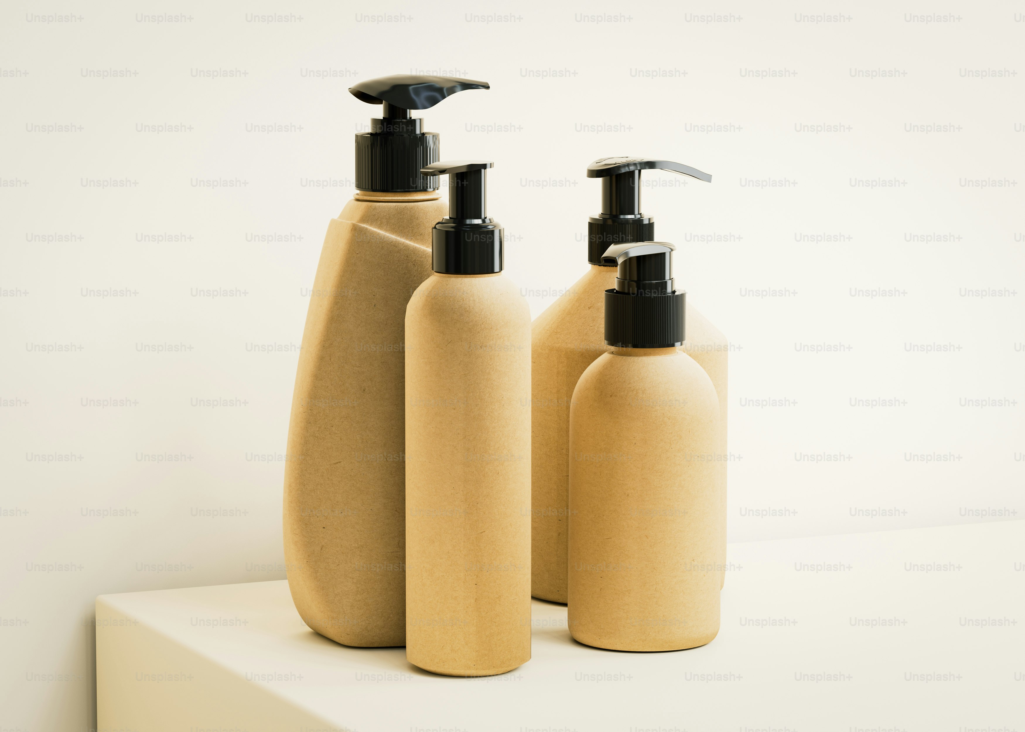 Three soap dispensers sitting on a shelf photo – 3d Image on Unsplash