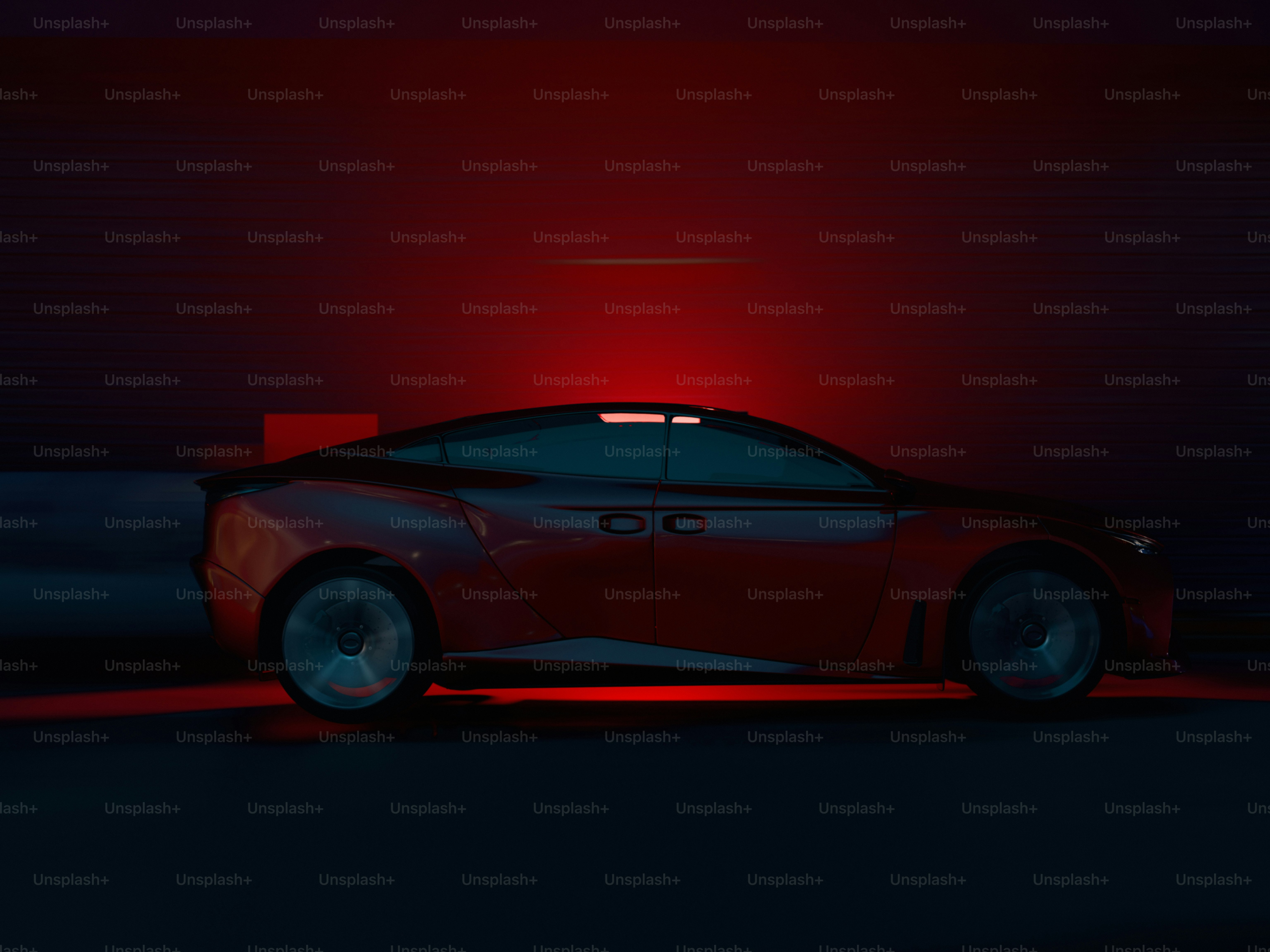 A red car in the dark with a red light on it photo – 3d render Image on ...