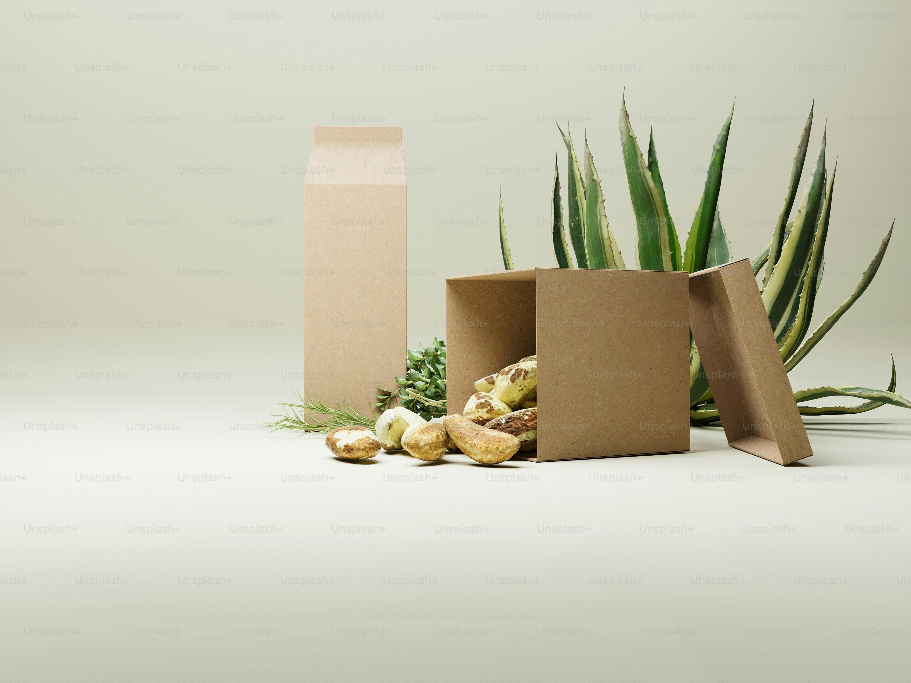 A couple of boxes sitting next to a plant photo – Sustainable Image on ...