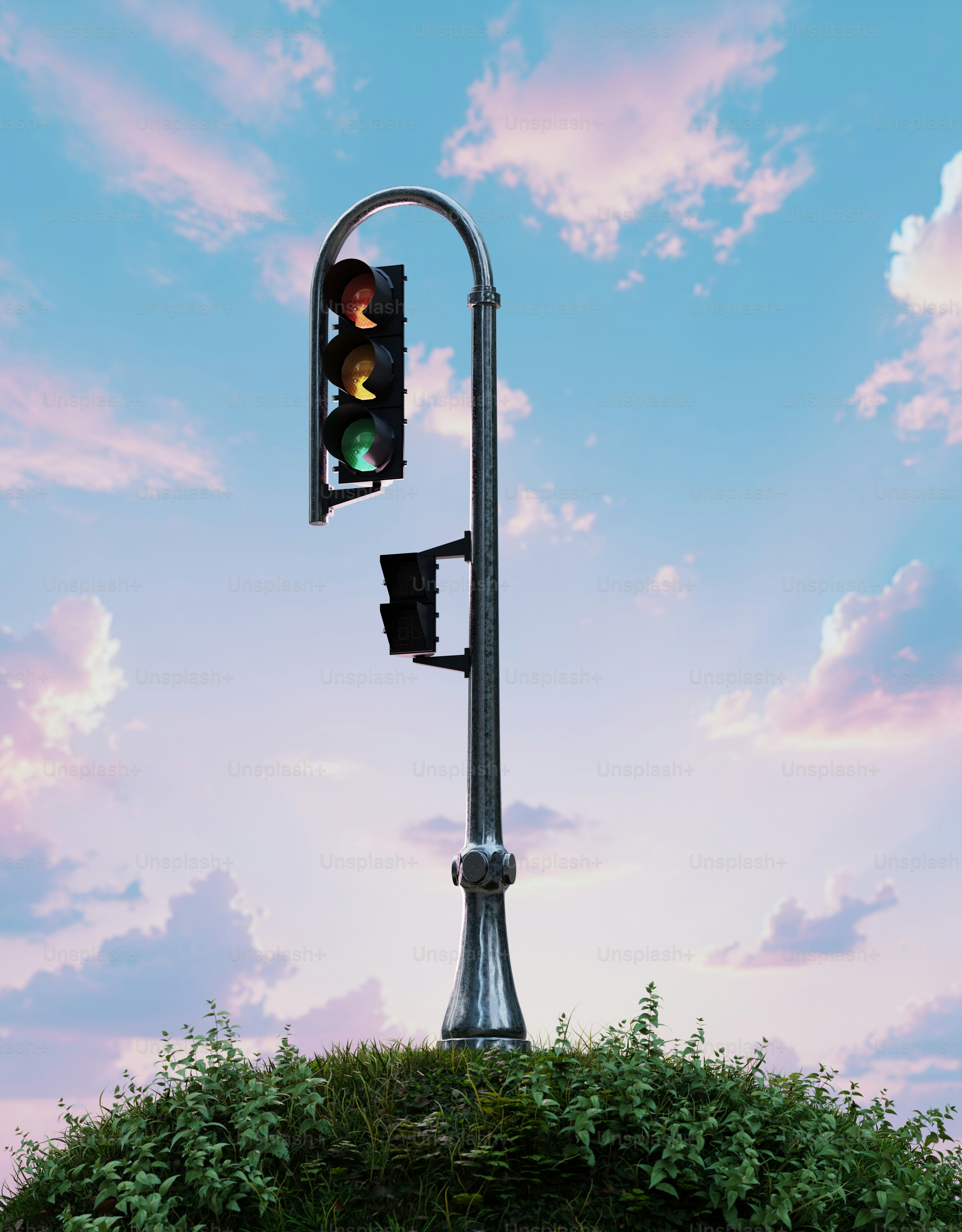 A traffic light sitting on top of a metal pole photo – Traffic lights ...
