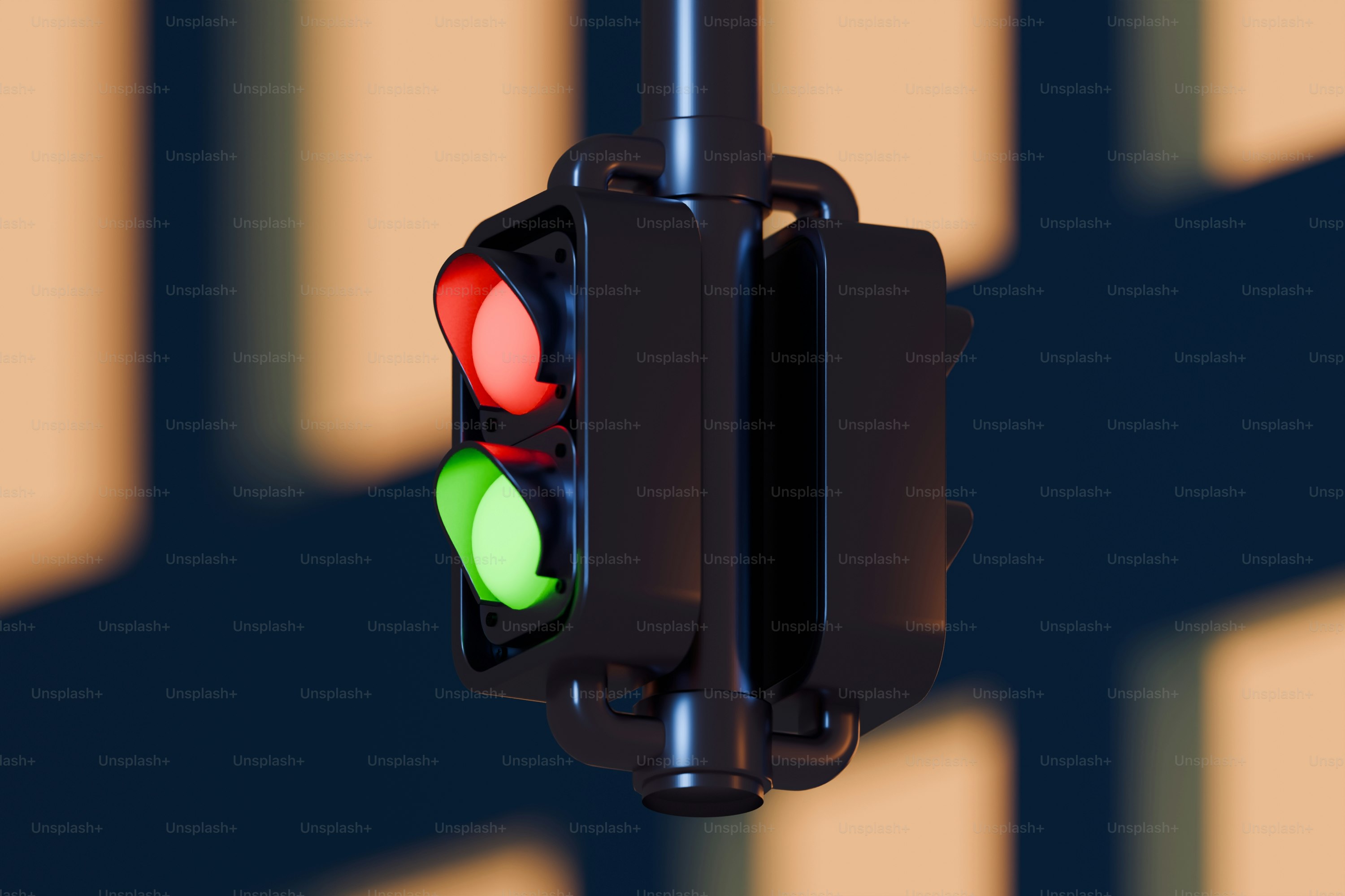 A traffic light hanging from the side of a pole photo – 3d Image on ...