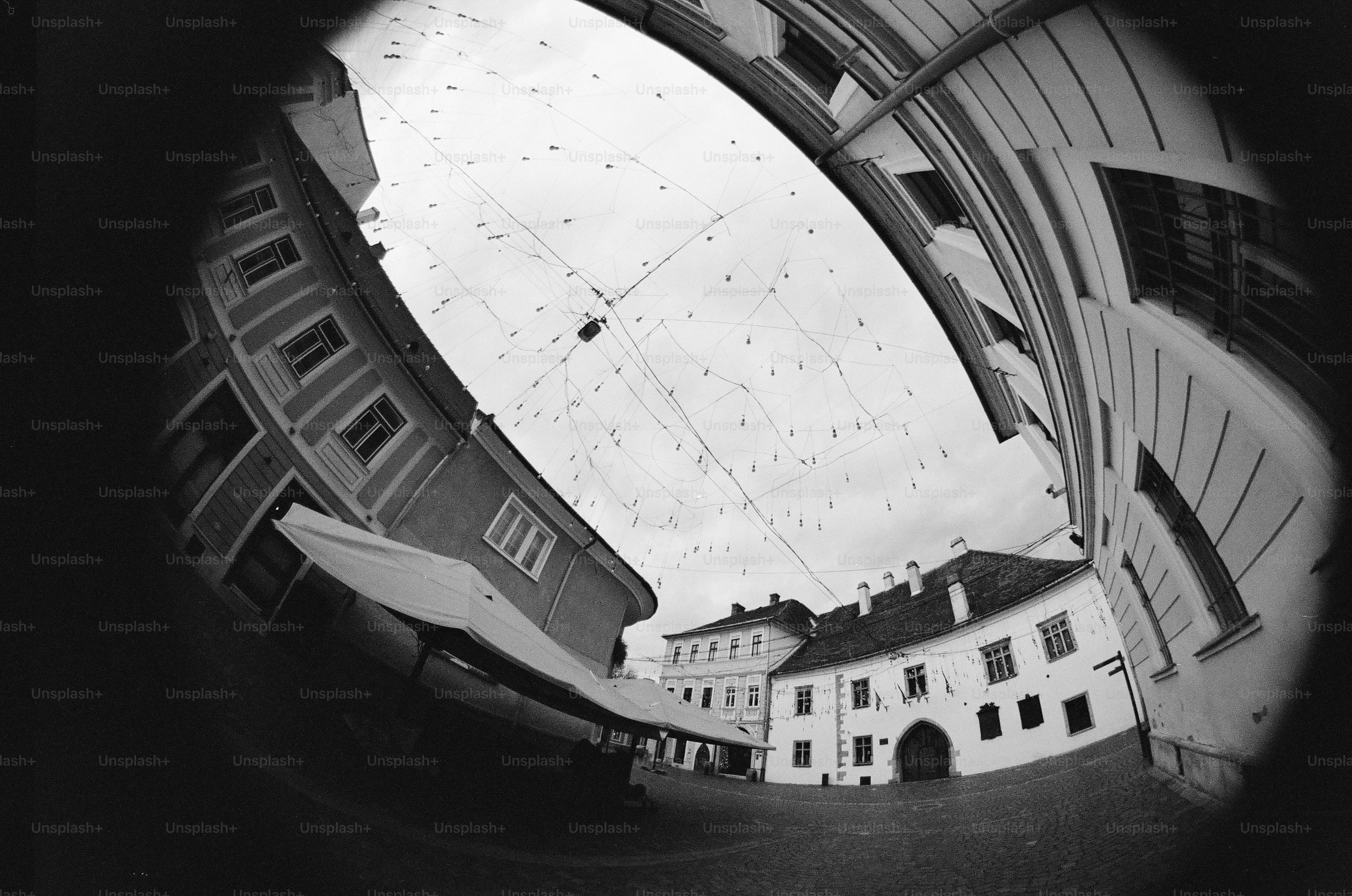A fish eye view of a building and a street photo – Romania Image on ...