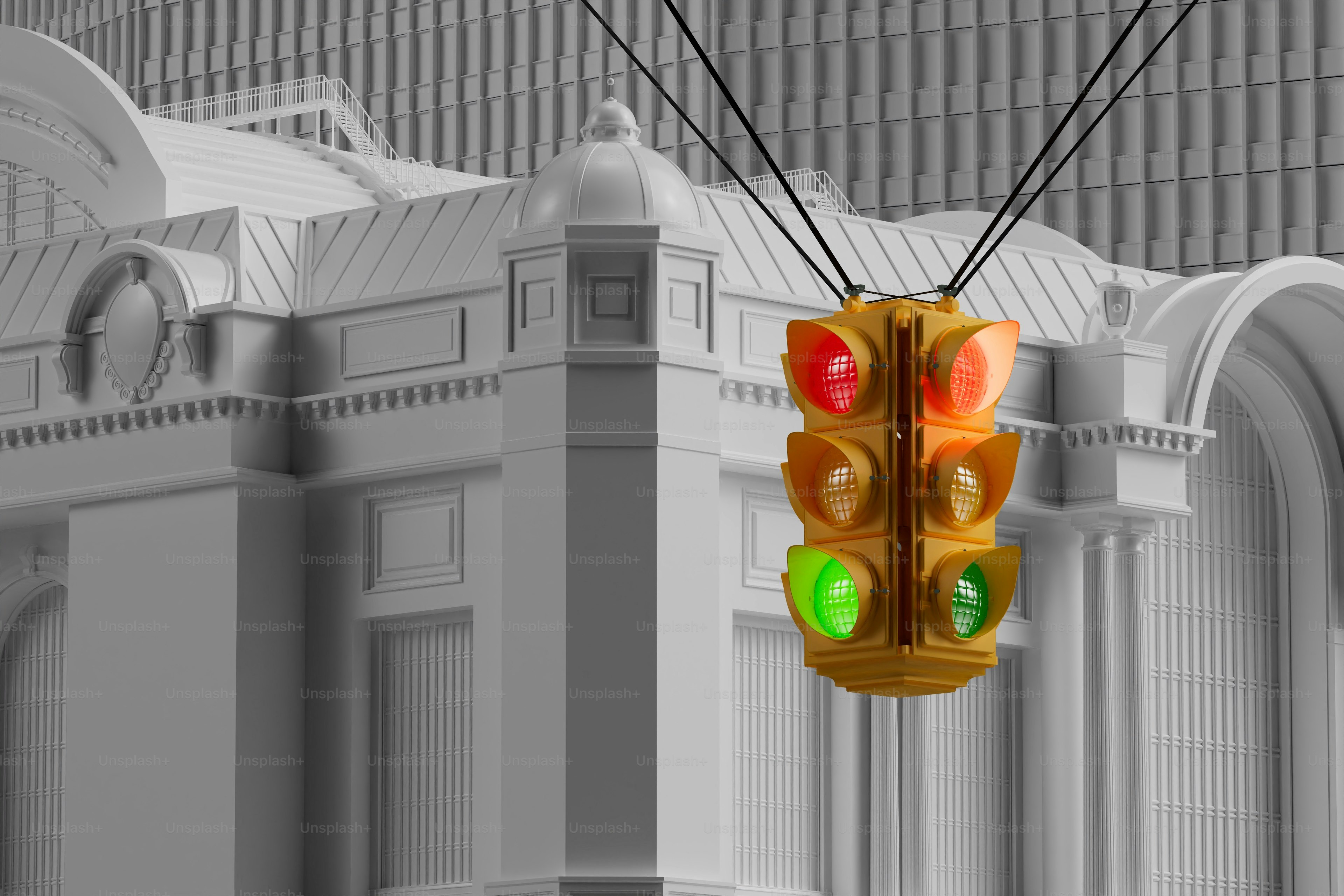 A traffic light hanging from the side of a building photo – Traffic ...