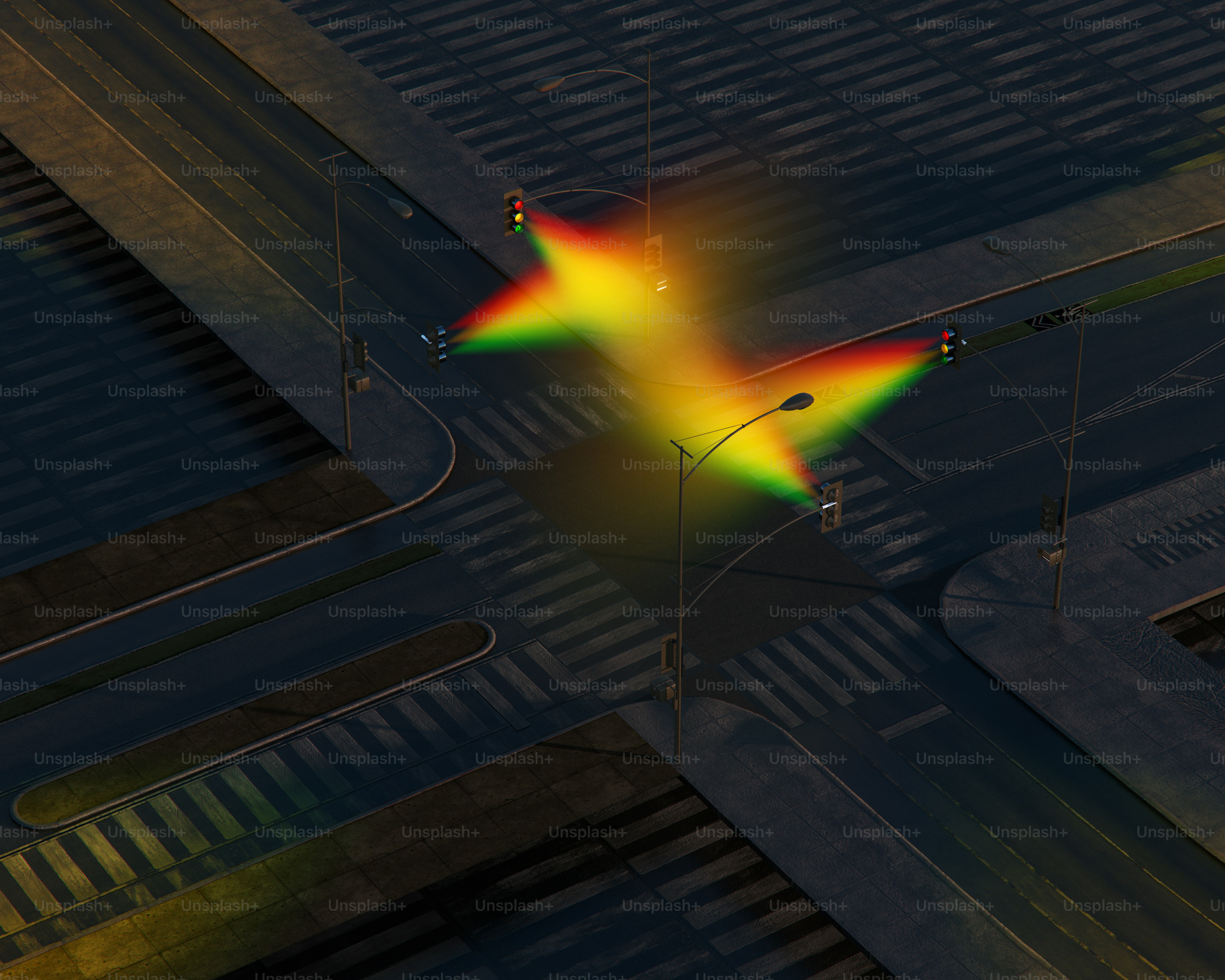 A car with a rainbow light on the windshield photo – 3d render Image on ...