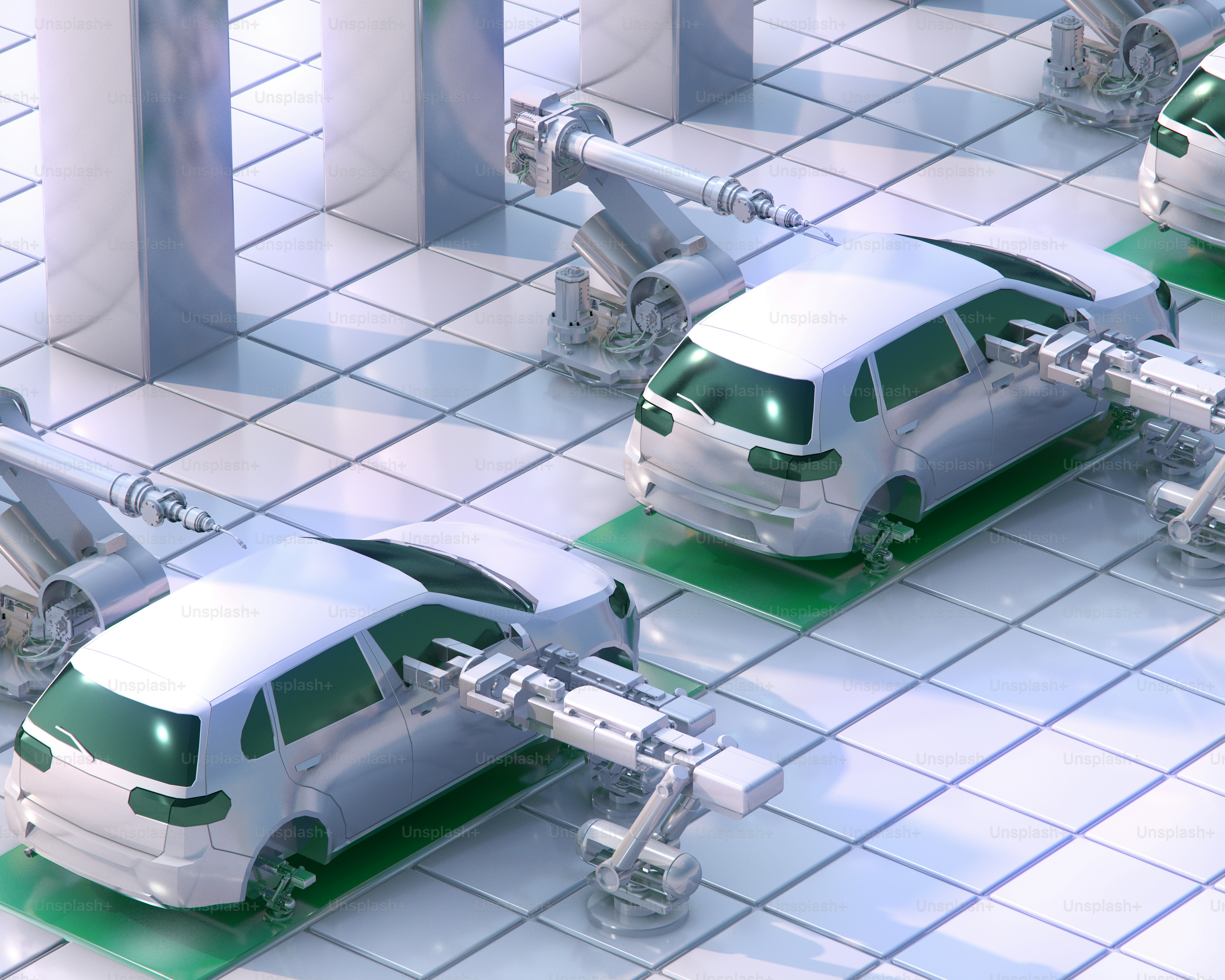 A group of cars that are sitting on a tile floor photo – Motor vehicle ...