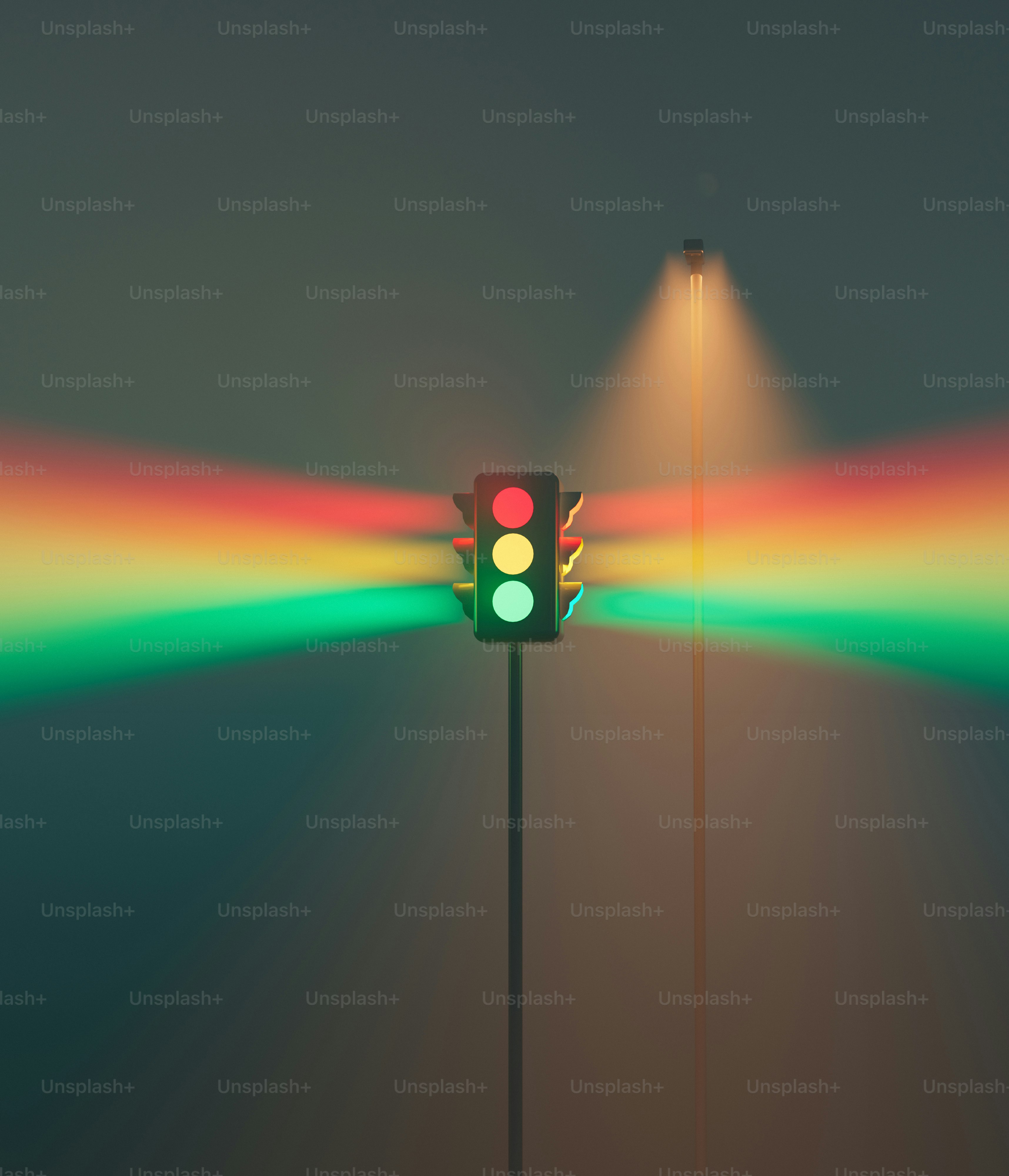A traffic light that has a rainbow light on it photo – 3d render Image ...