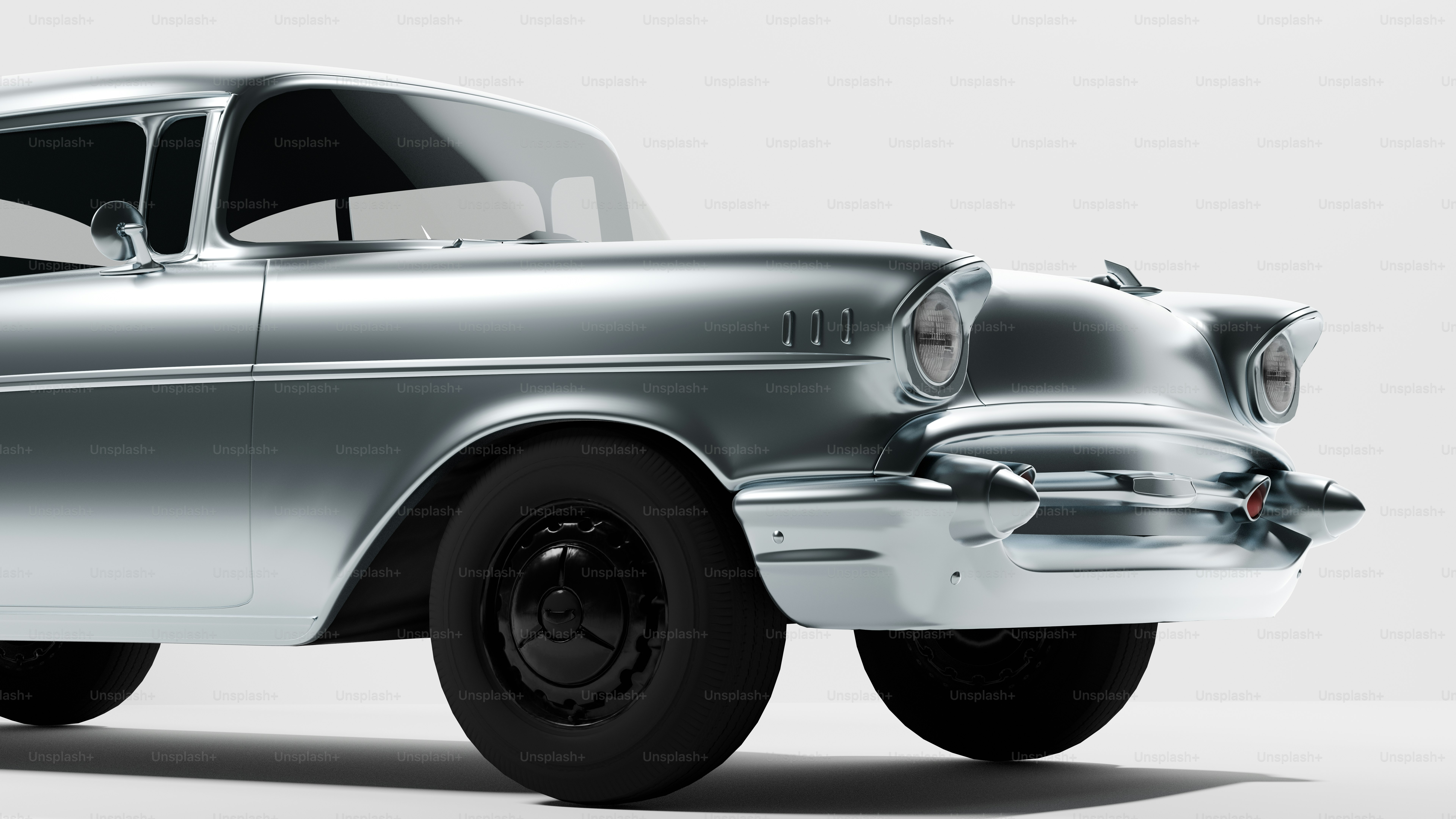 Un coche clásico plateado con fondo blanco foto – Imagen de Coche en ...