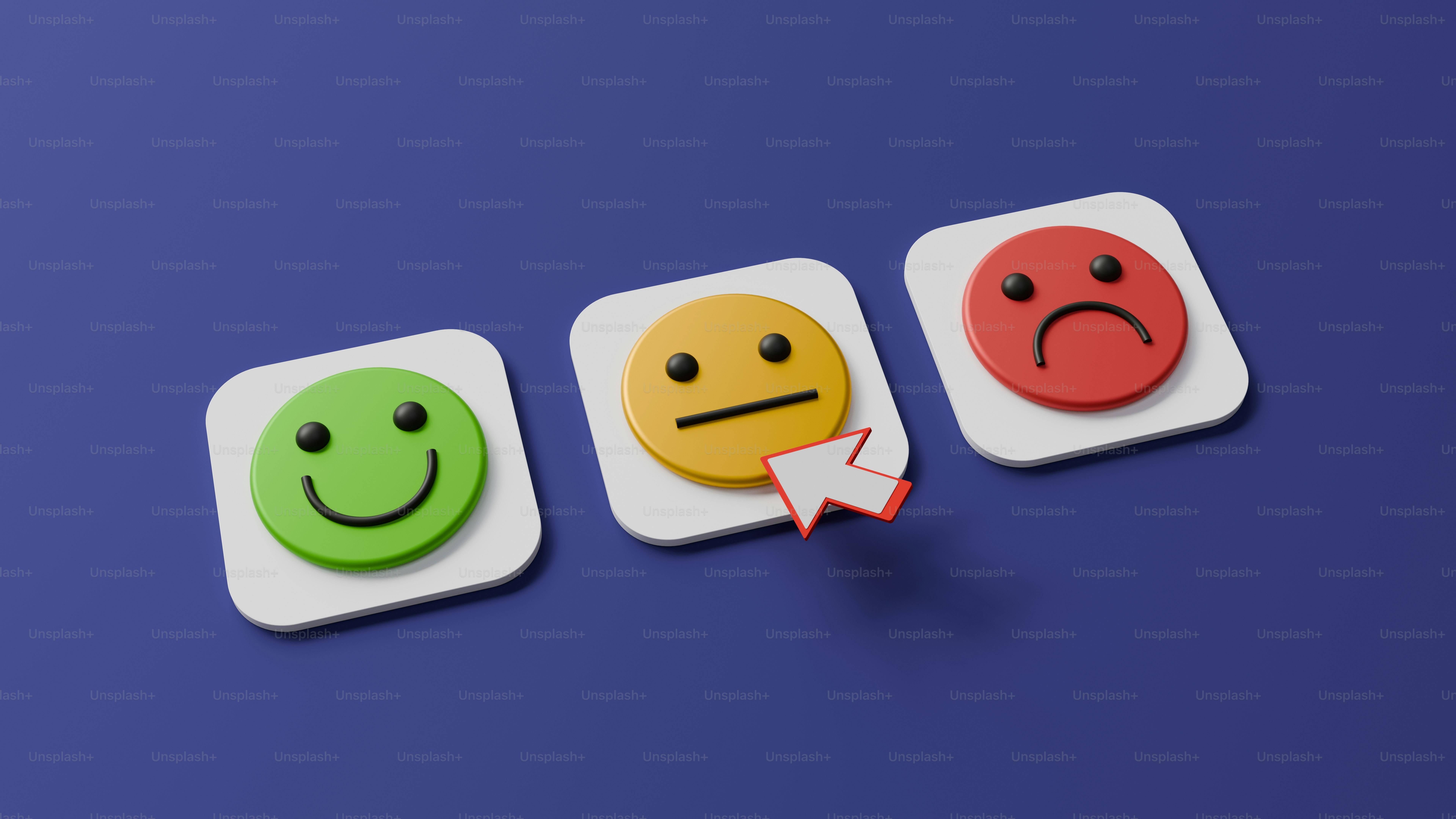 A group of three different colored buttons with faces on them photo ...