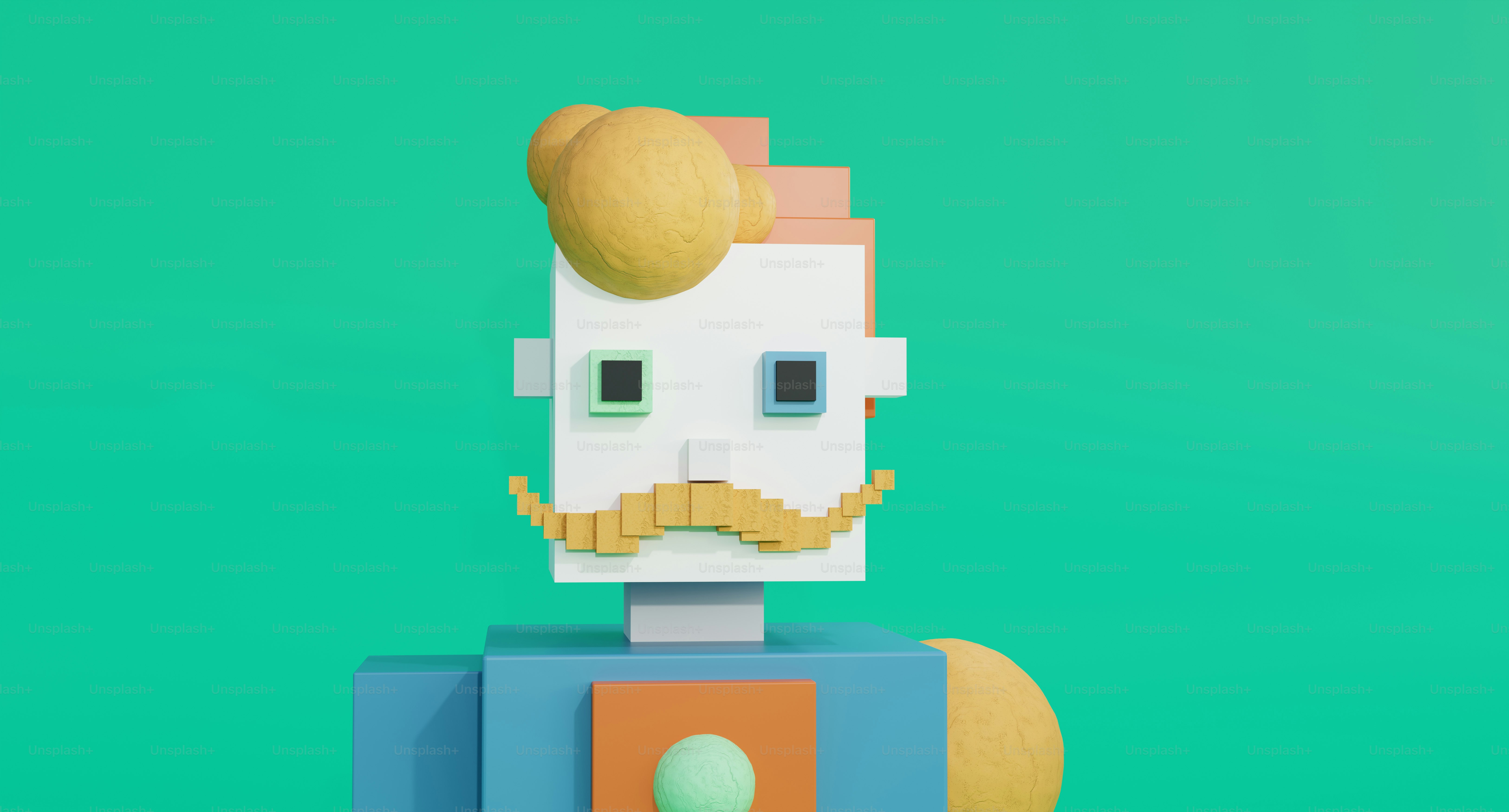 A small robot with a mustache on a green background photo – 3d render ...
