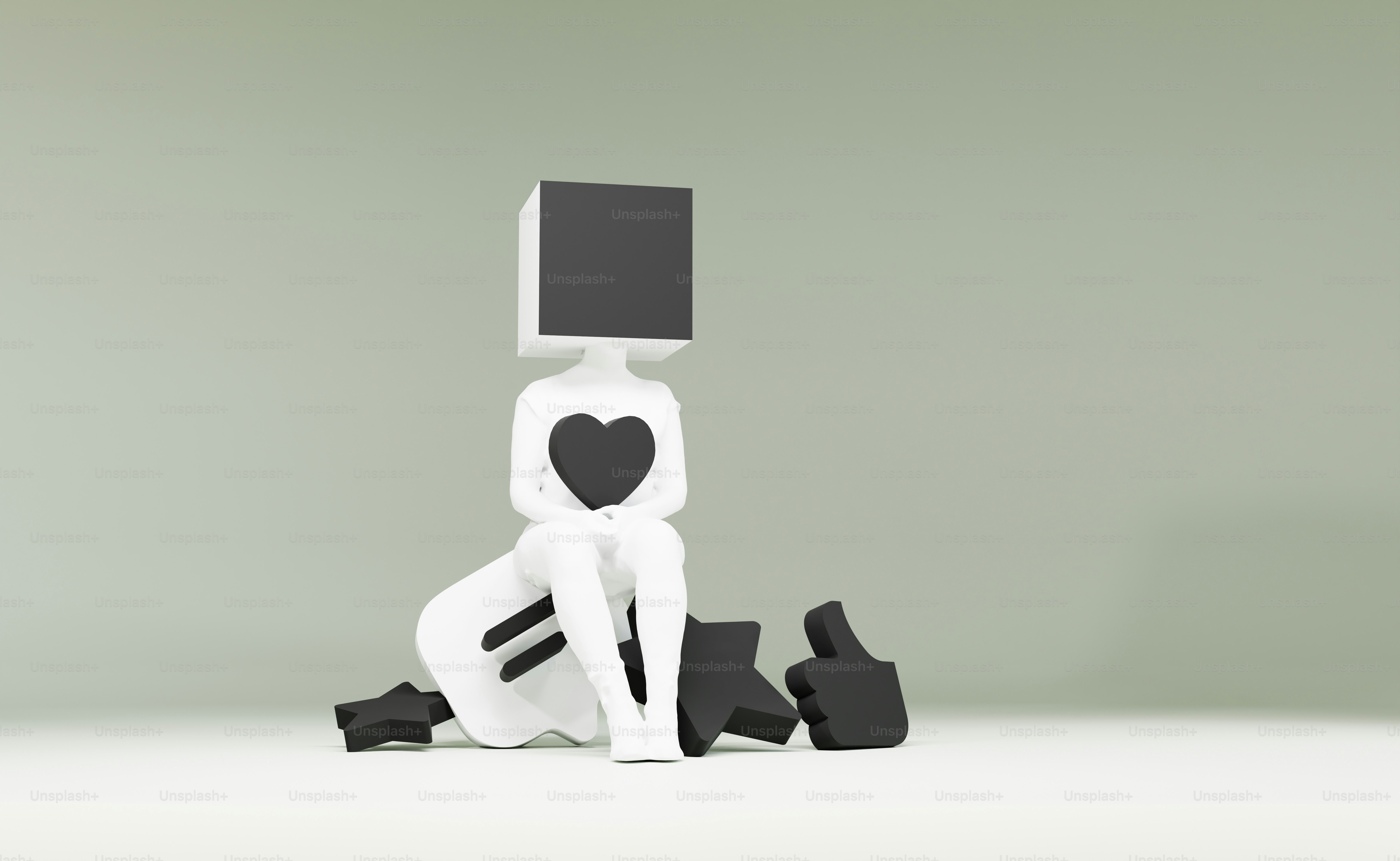 A person sitting on the ground with a computer monitor on his head ...