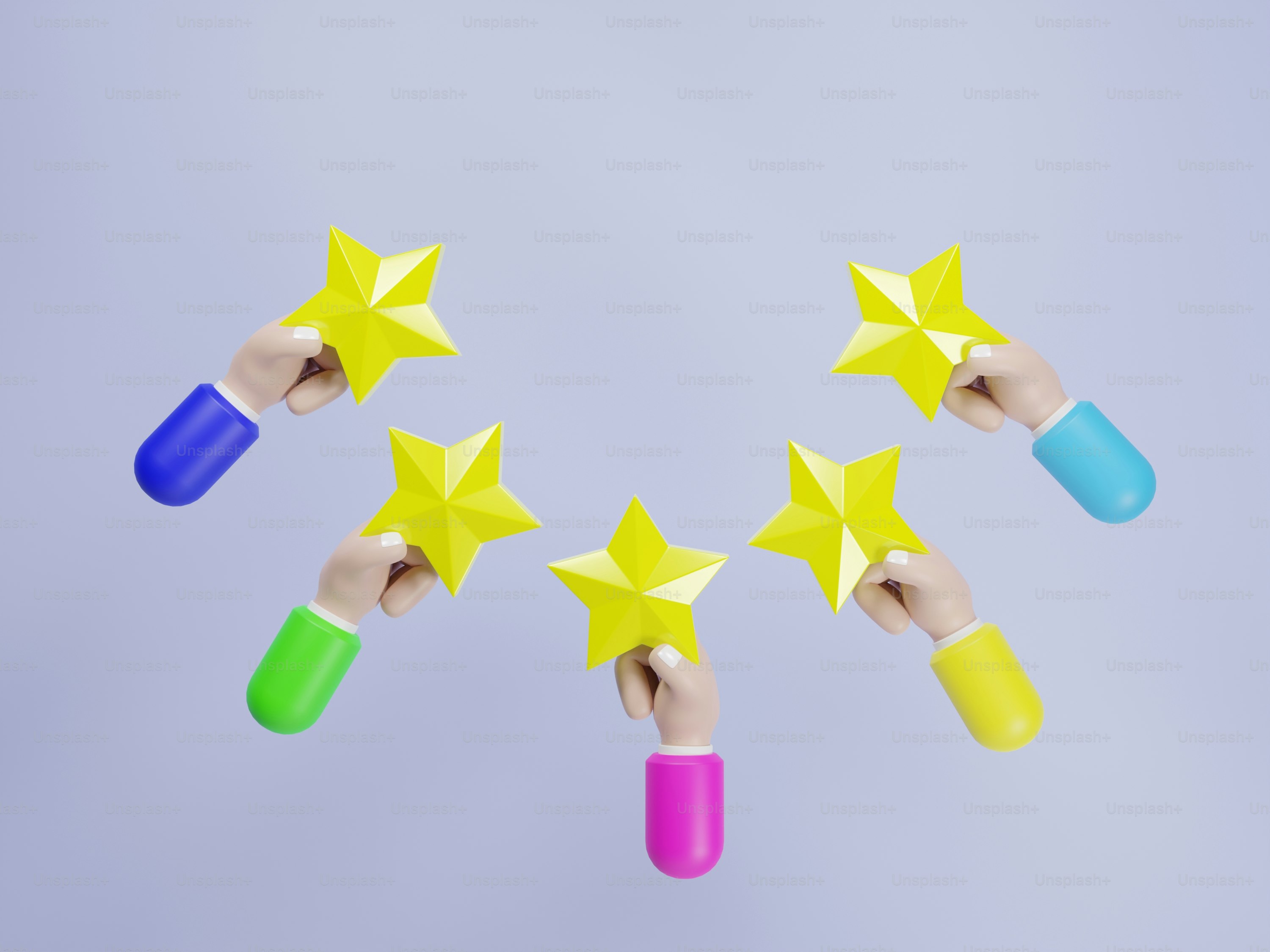 A group of people holding stars in their hands photo – 3d render Image ...