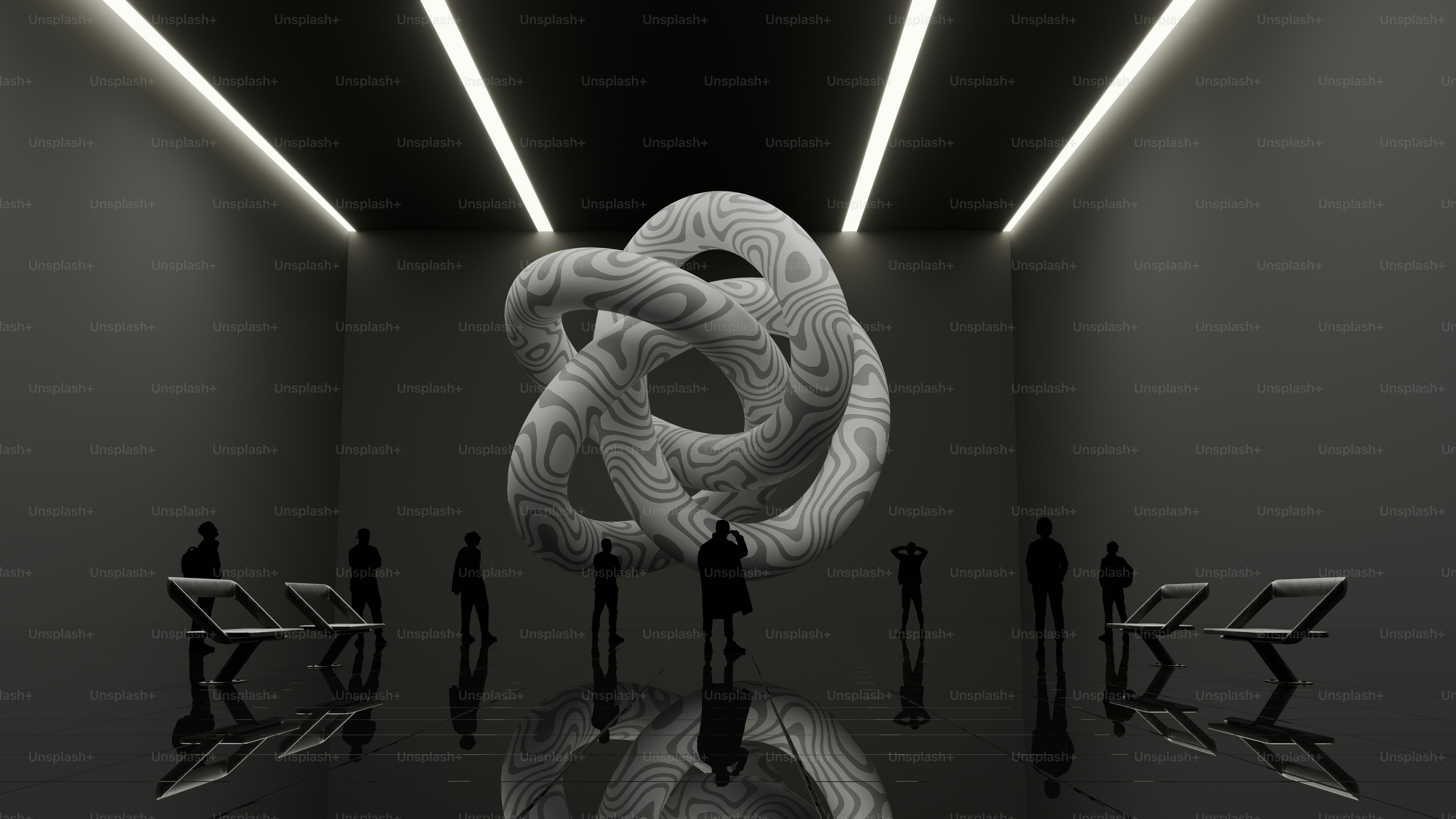 A group of people standing in a dark room photo – Interative ...