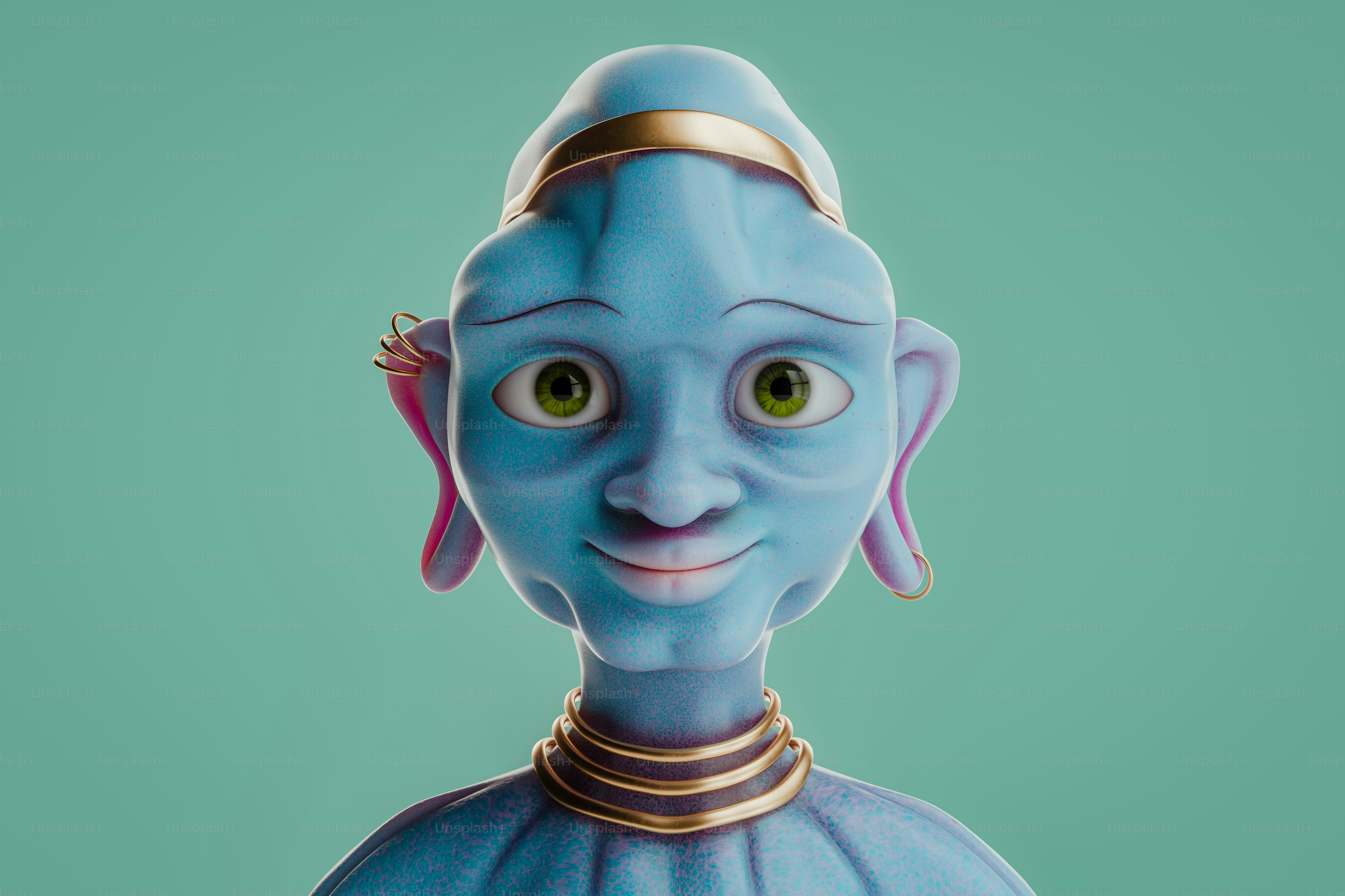 A blue statue of a person with a green background photo – Character ...