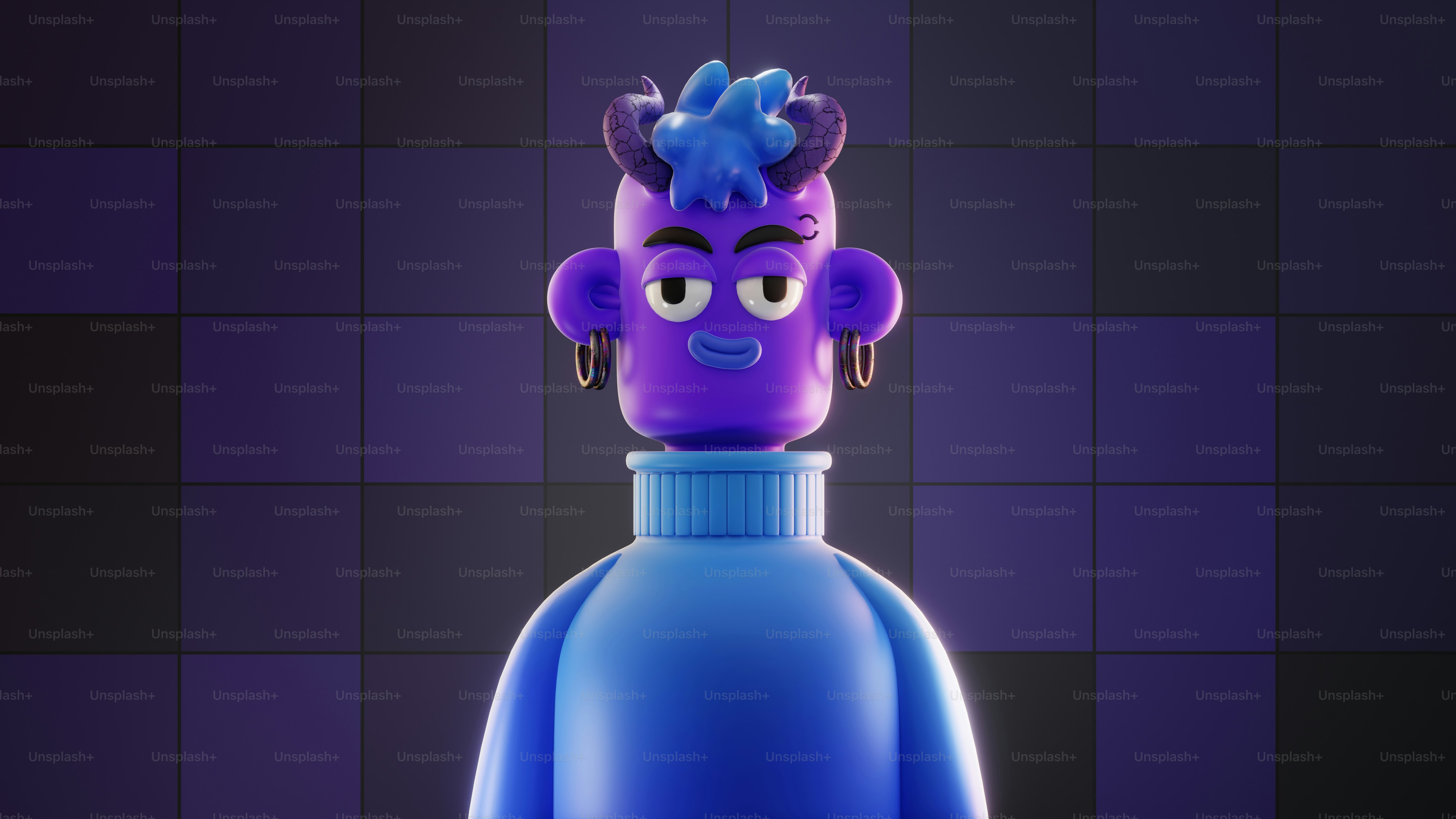 A blue bottle with a purple monster on it photo – Face Image on Unsplash