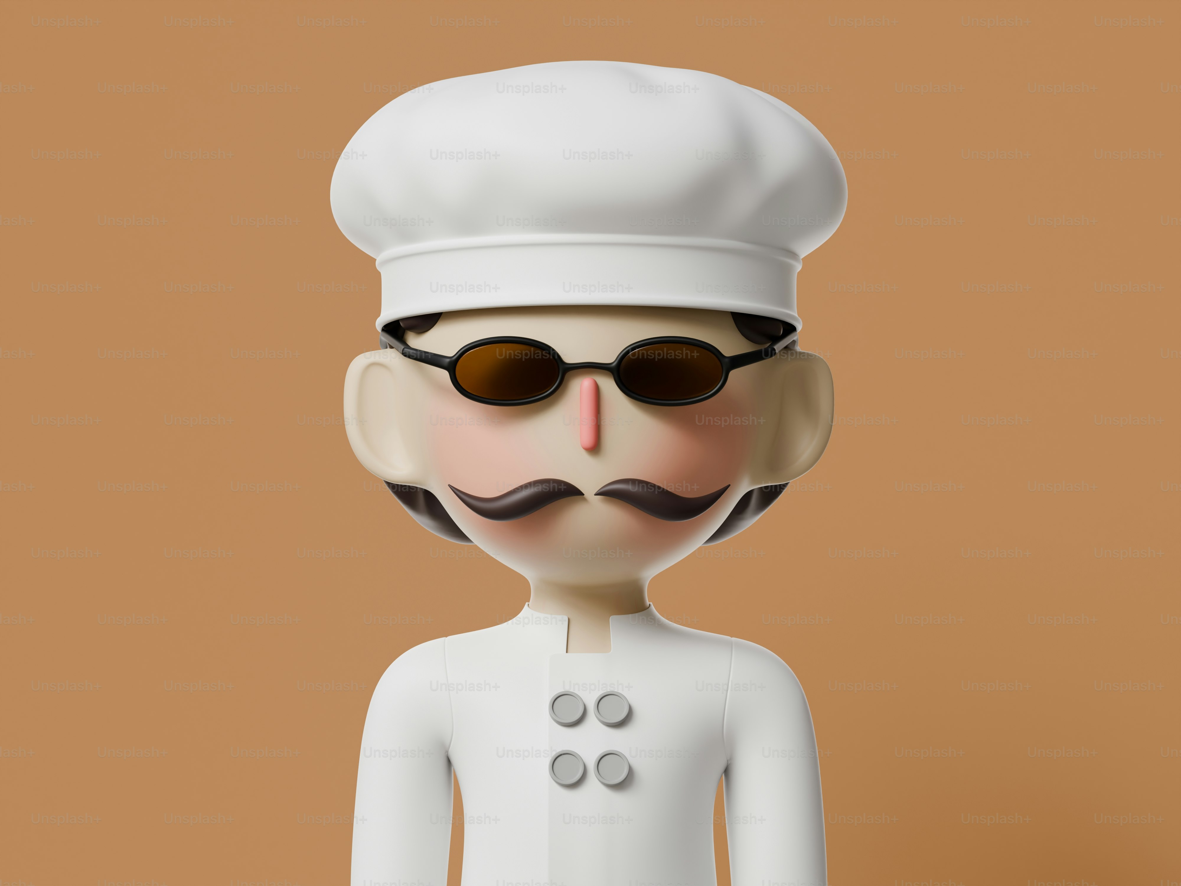 A white chef doll with sunglasses and a moustache photo – Face Image on ...