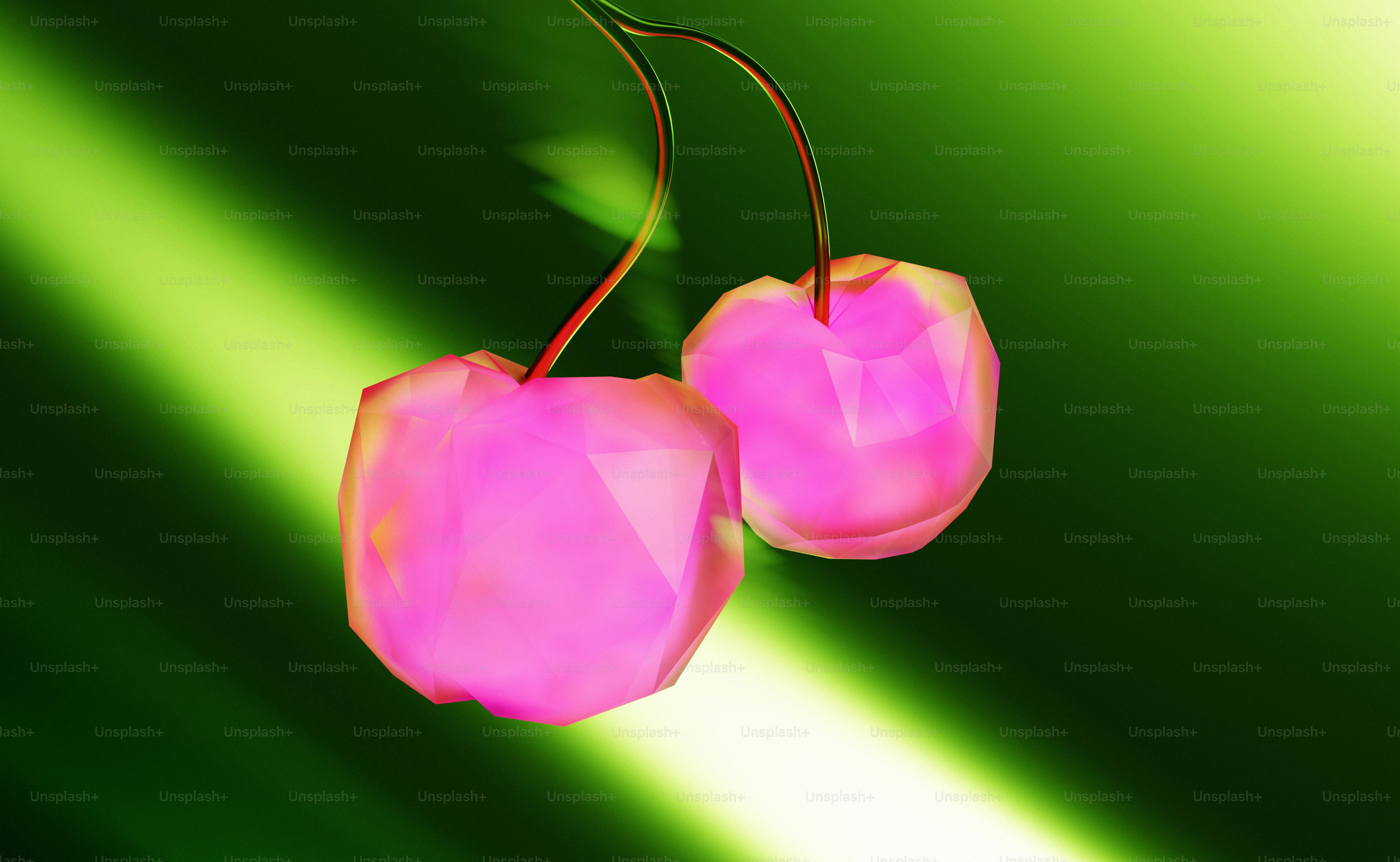 A pair of pink cherries on a green background photo – Cherry Image on ...