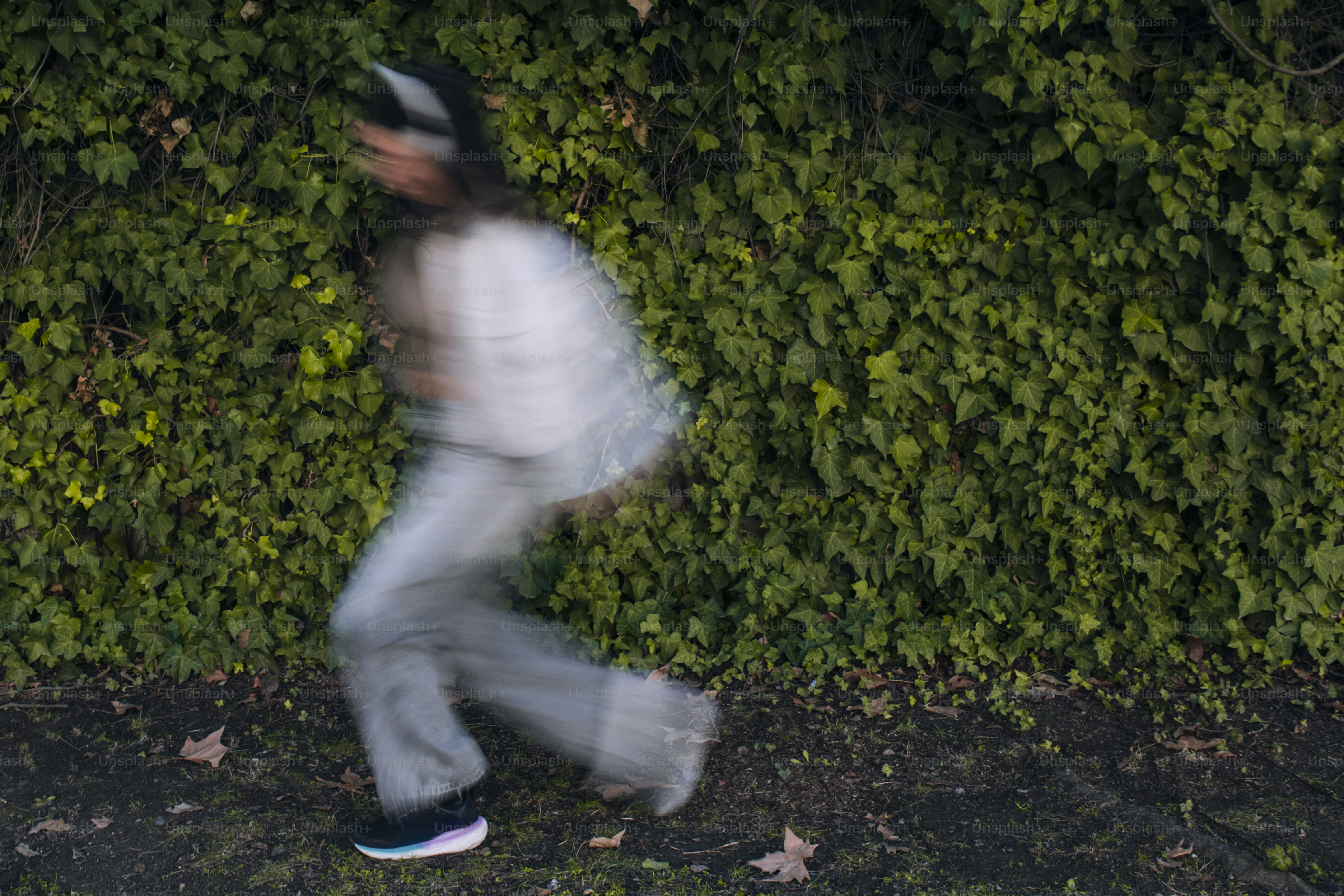 Una foto borrosa de una persona caminando por un arbusto foto – Imagen ...