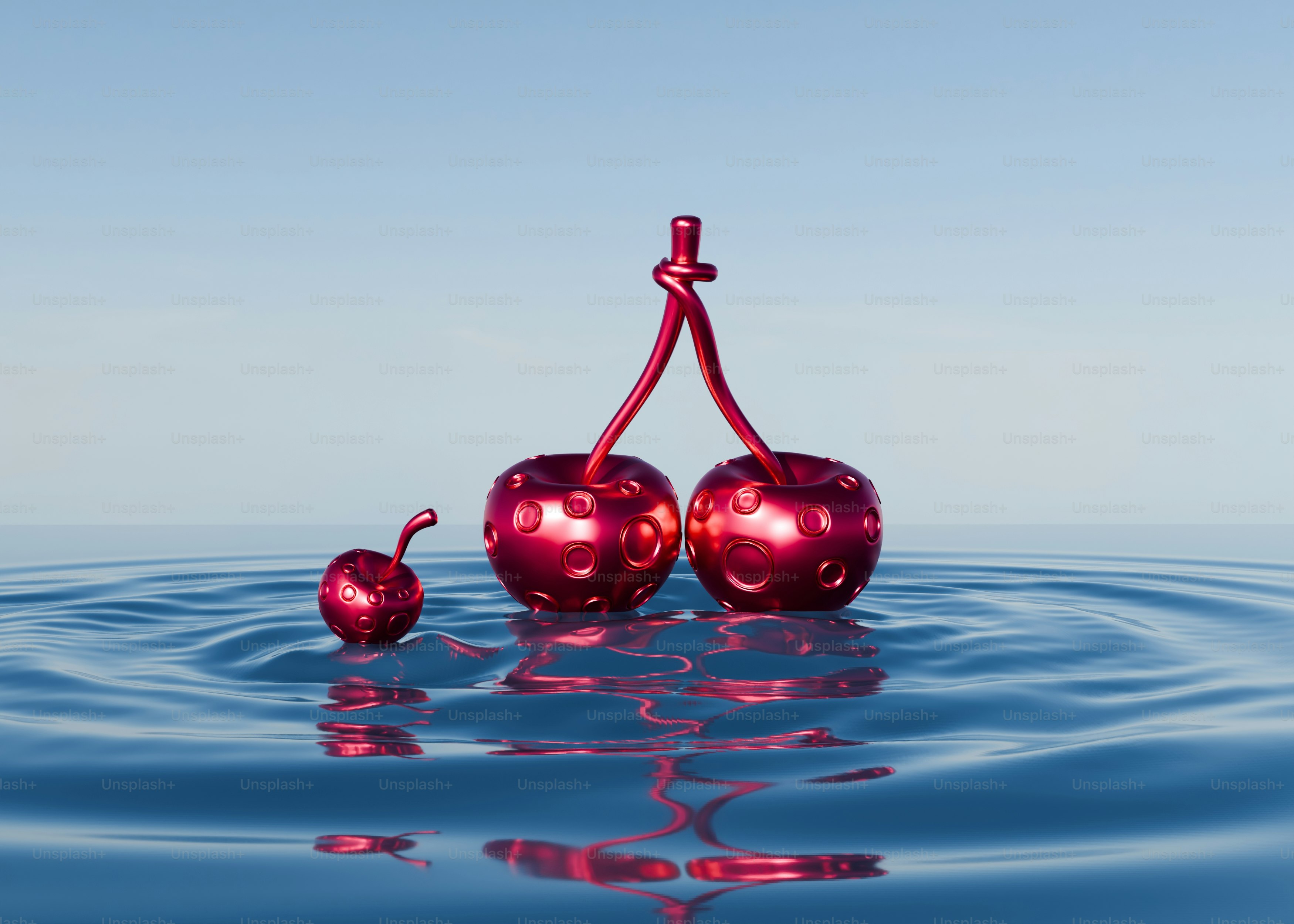 A group of cherries floating on top of a body of water photo – Cherry ...