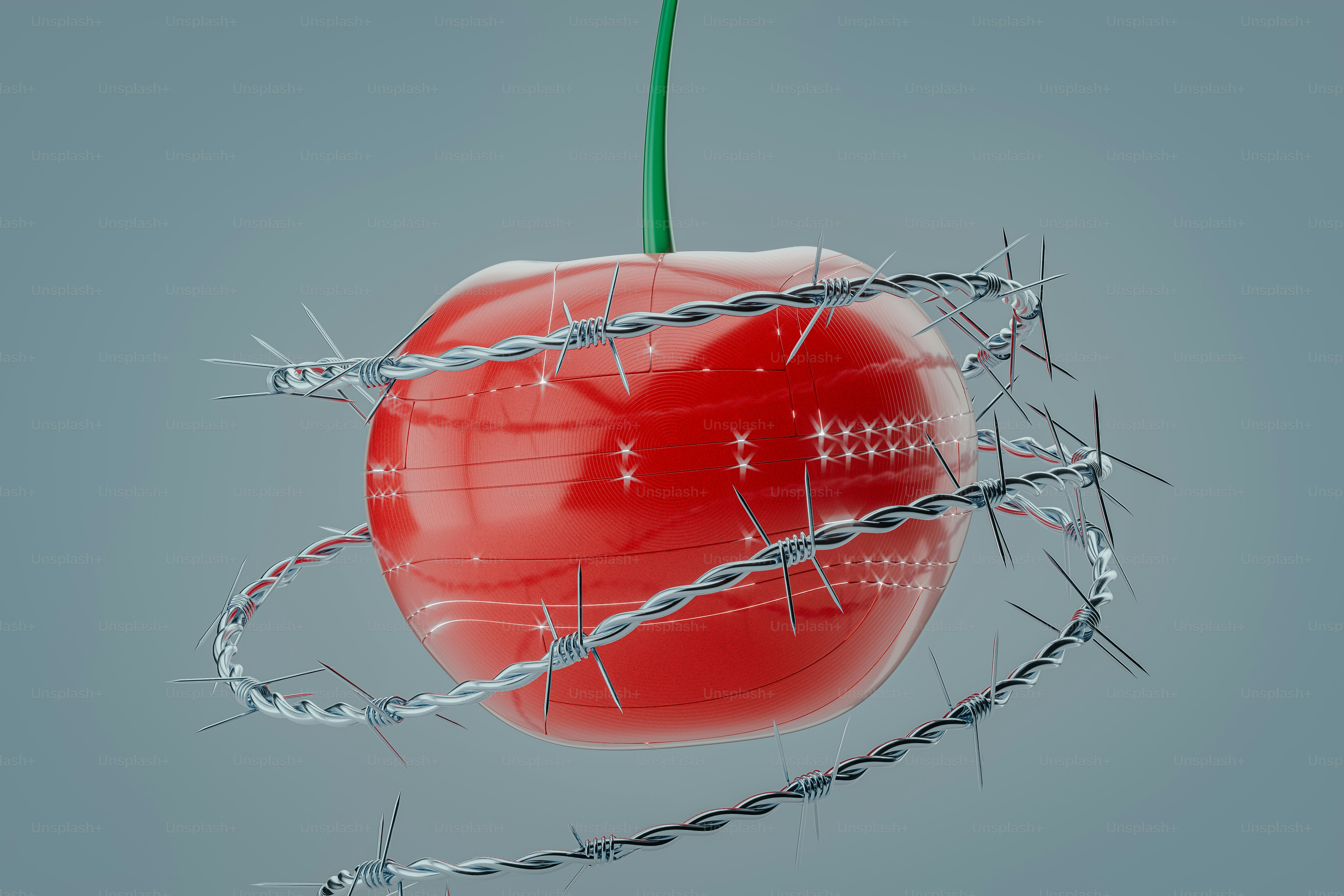 A red apple with barbed wire around it photo – Illustration Image on ...
