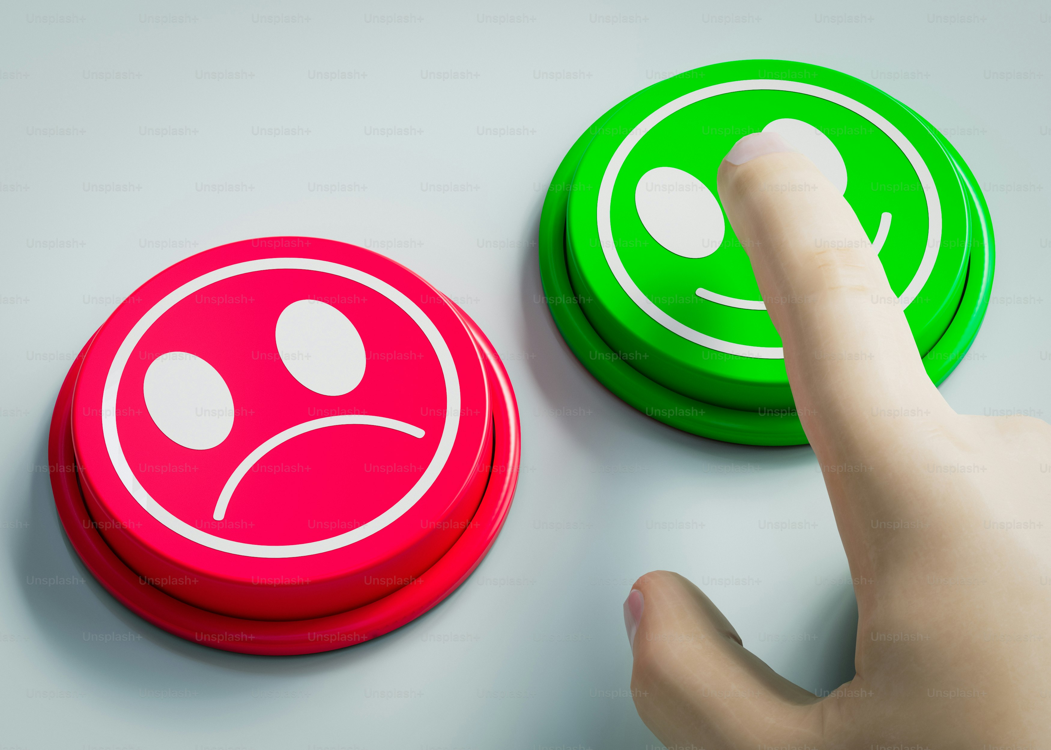 A hand touching a button with a smiley face on it photo – Feedback ...
