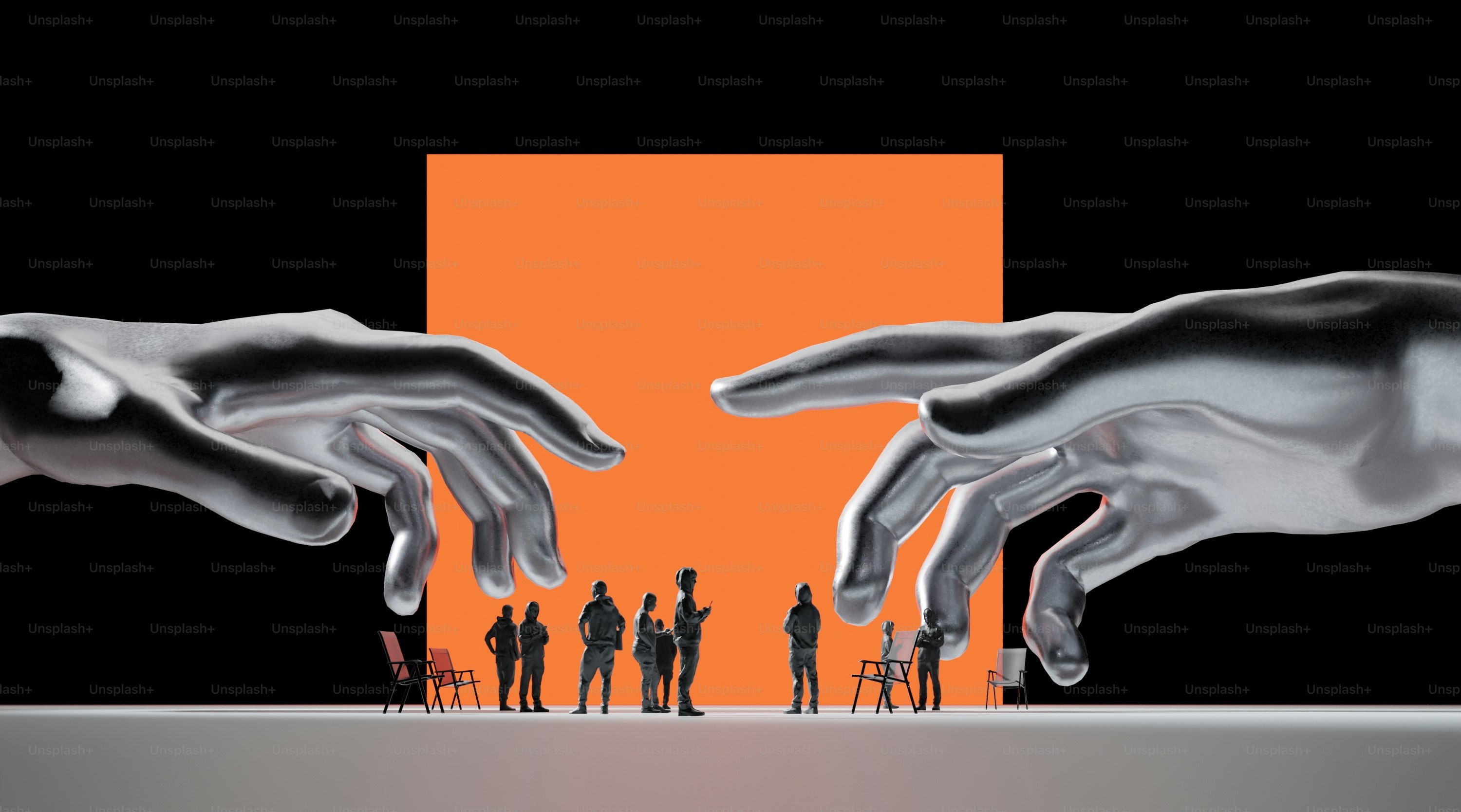 Dos manos que se tocan sobre un grupo de personas foto – Imagen de ...