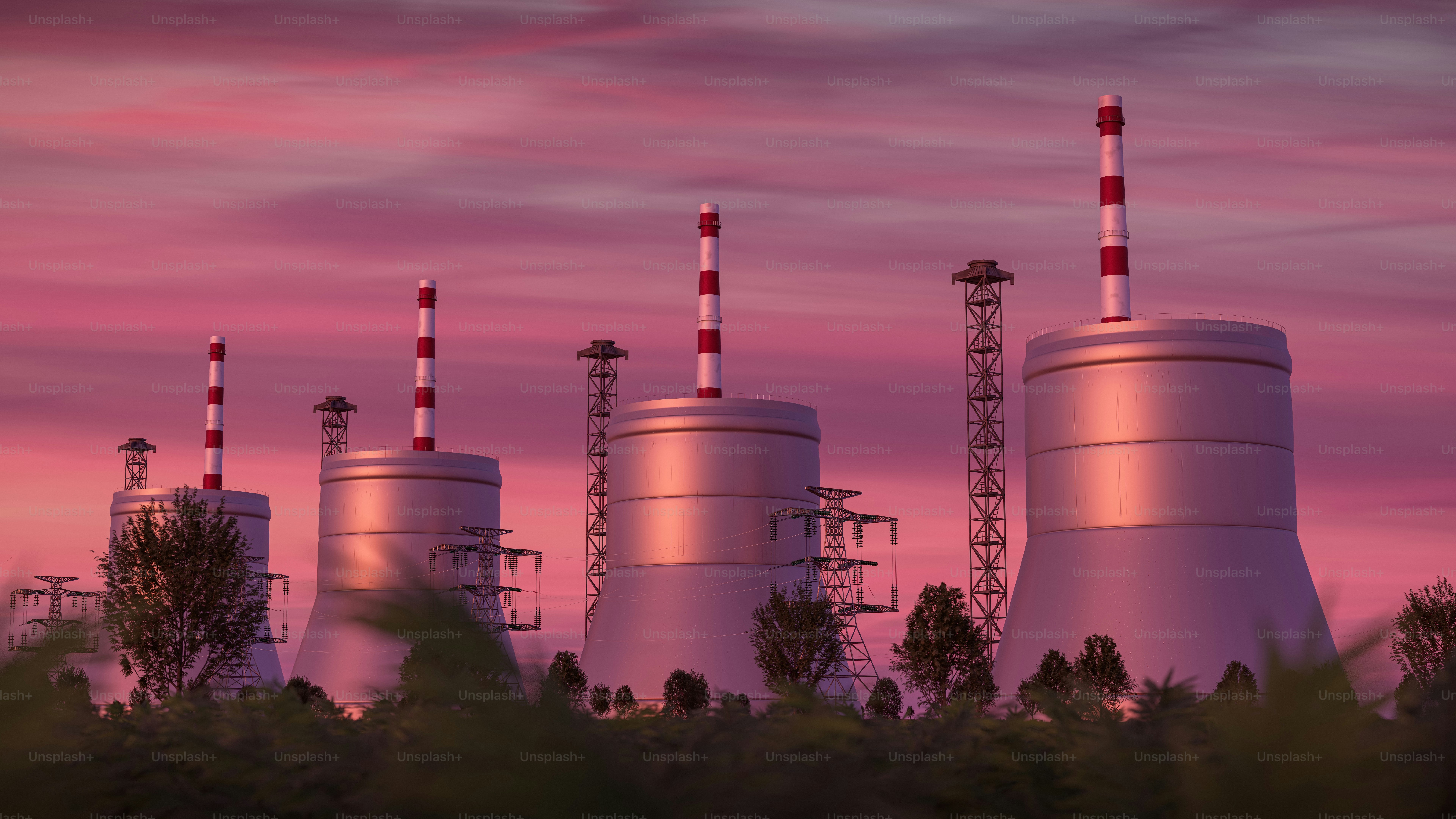 Una fila de humo se acumula frente a un cielo rosado foto – Imagen de ...