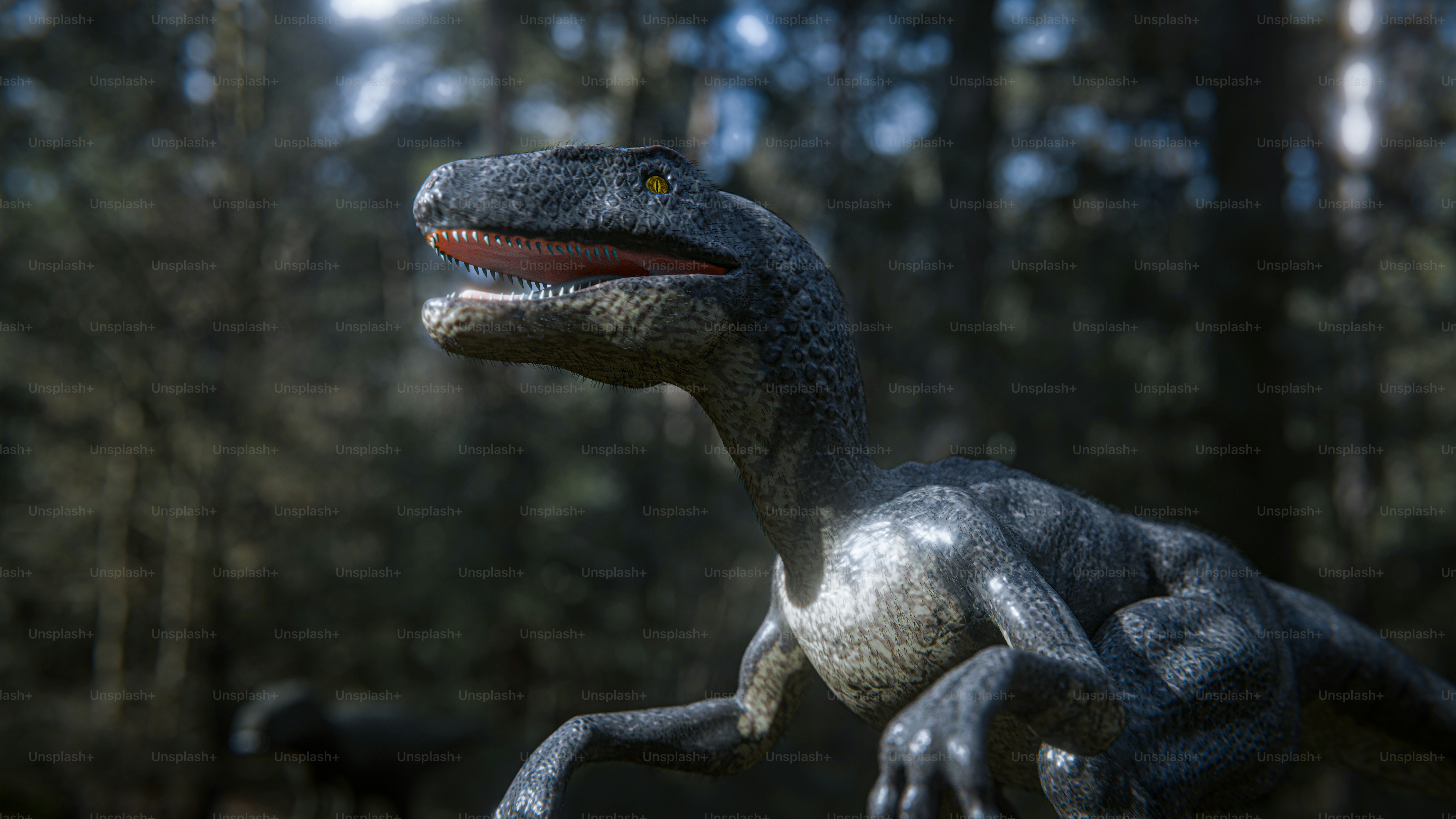 A velociraptor is in a forest. photo – 3d Image on Unsplash