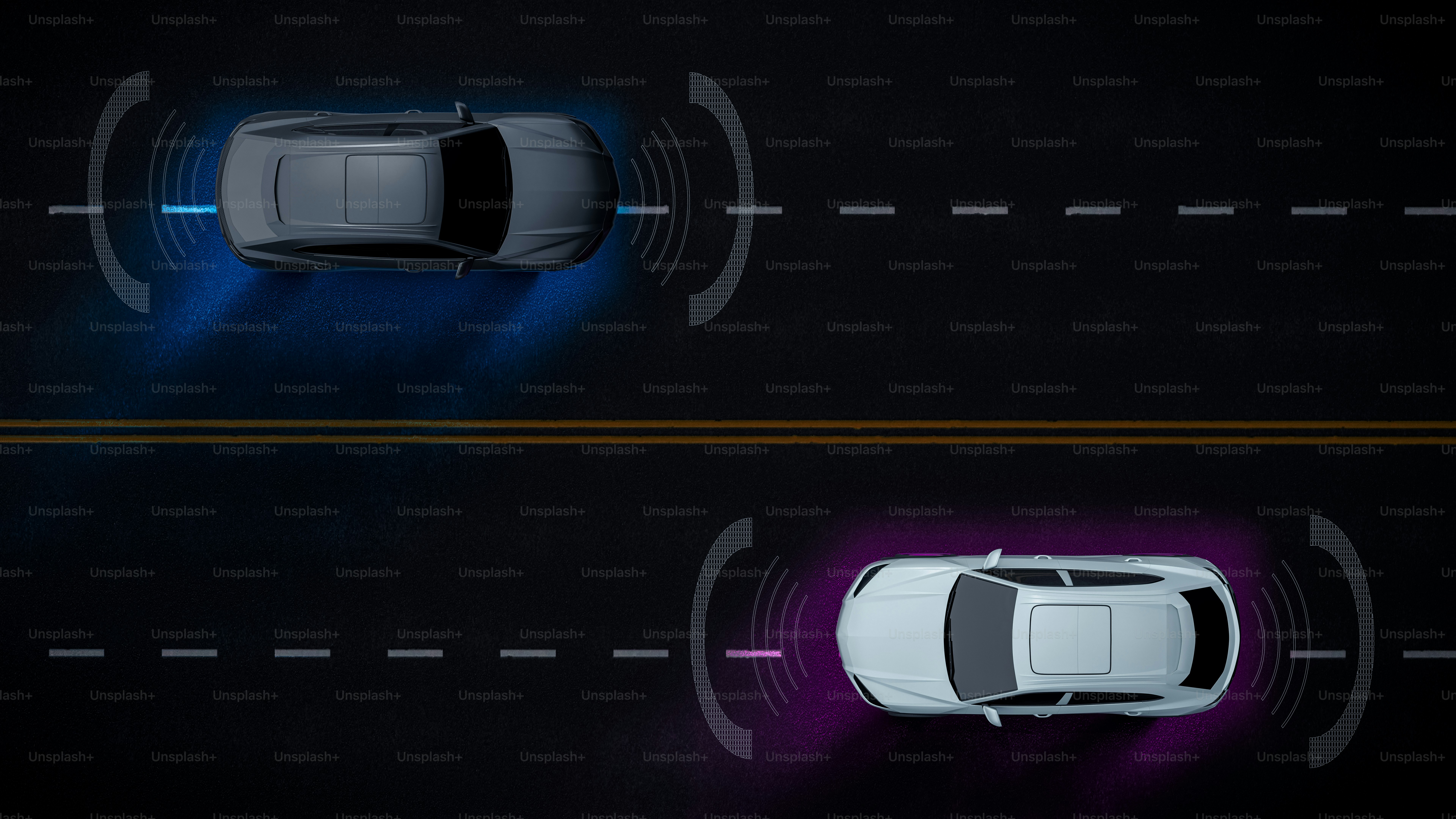 An overhead view of a car driving down a road photo – Cars Image on ...