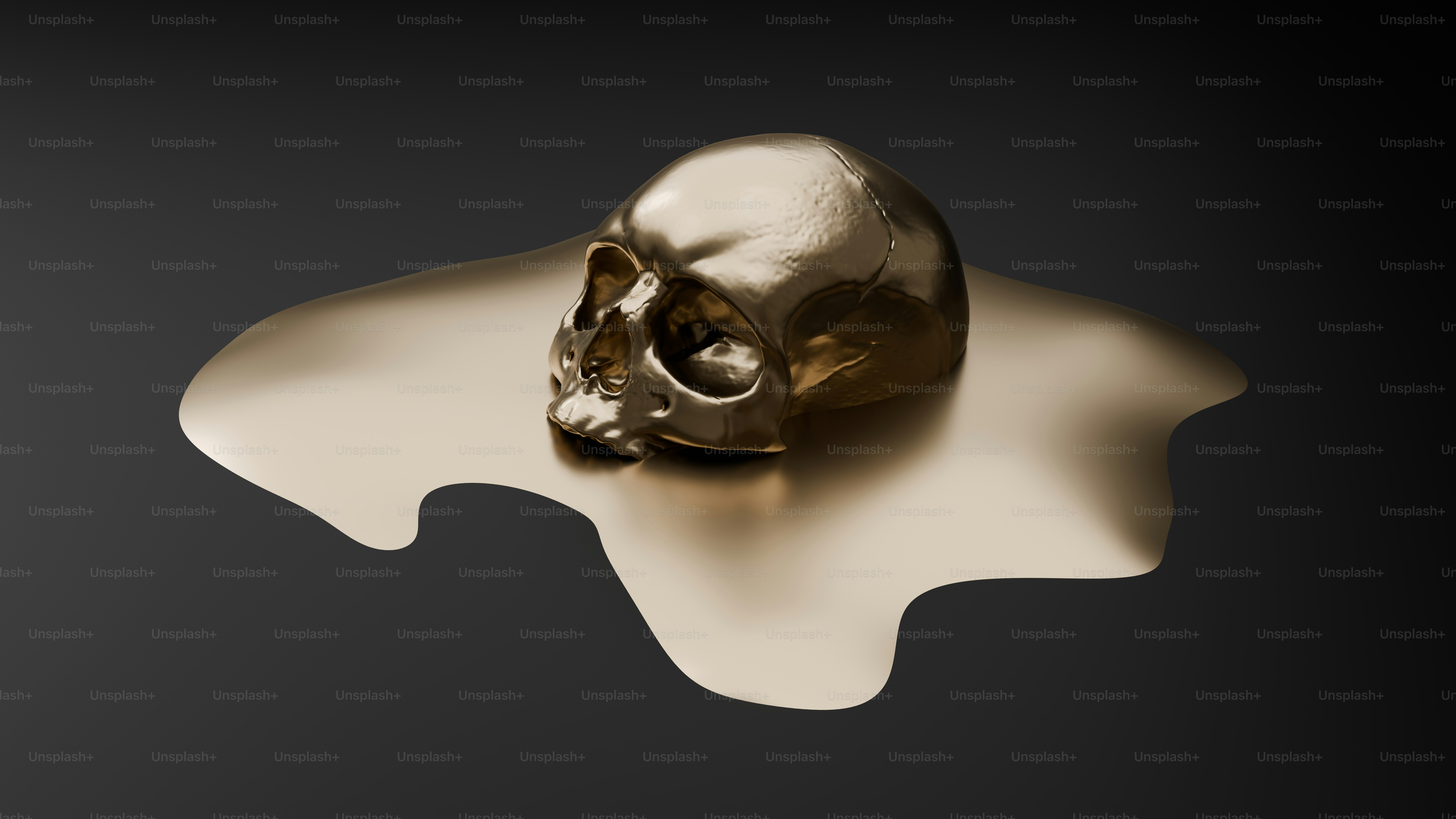 A golden skull rests in a pool of gold. photo – 3d render Image on Unsplash