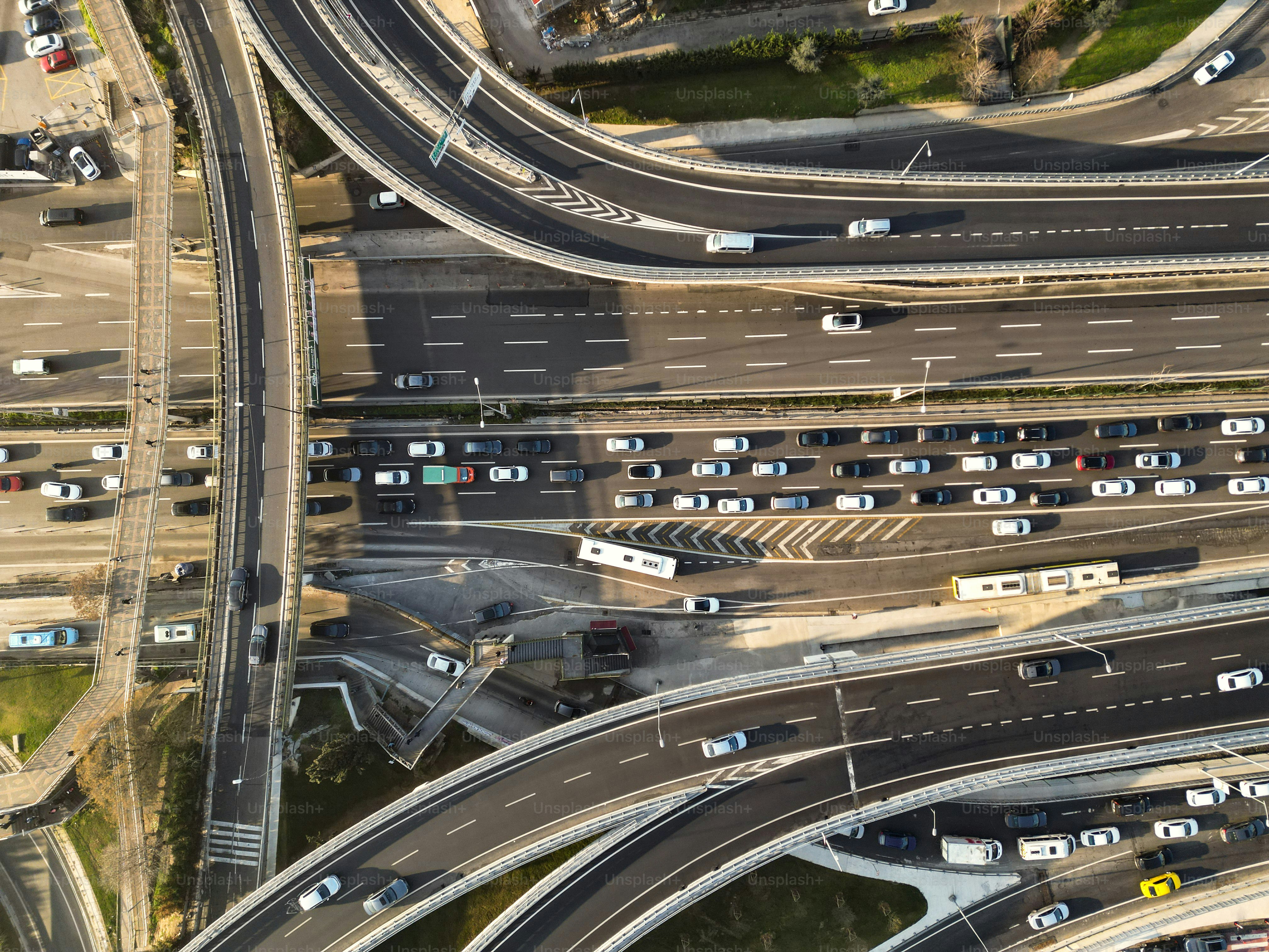 An aerial view shows congested highway traffic. photo – Cars Image on ...