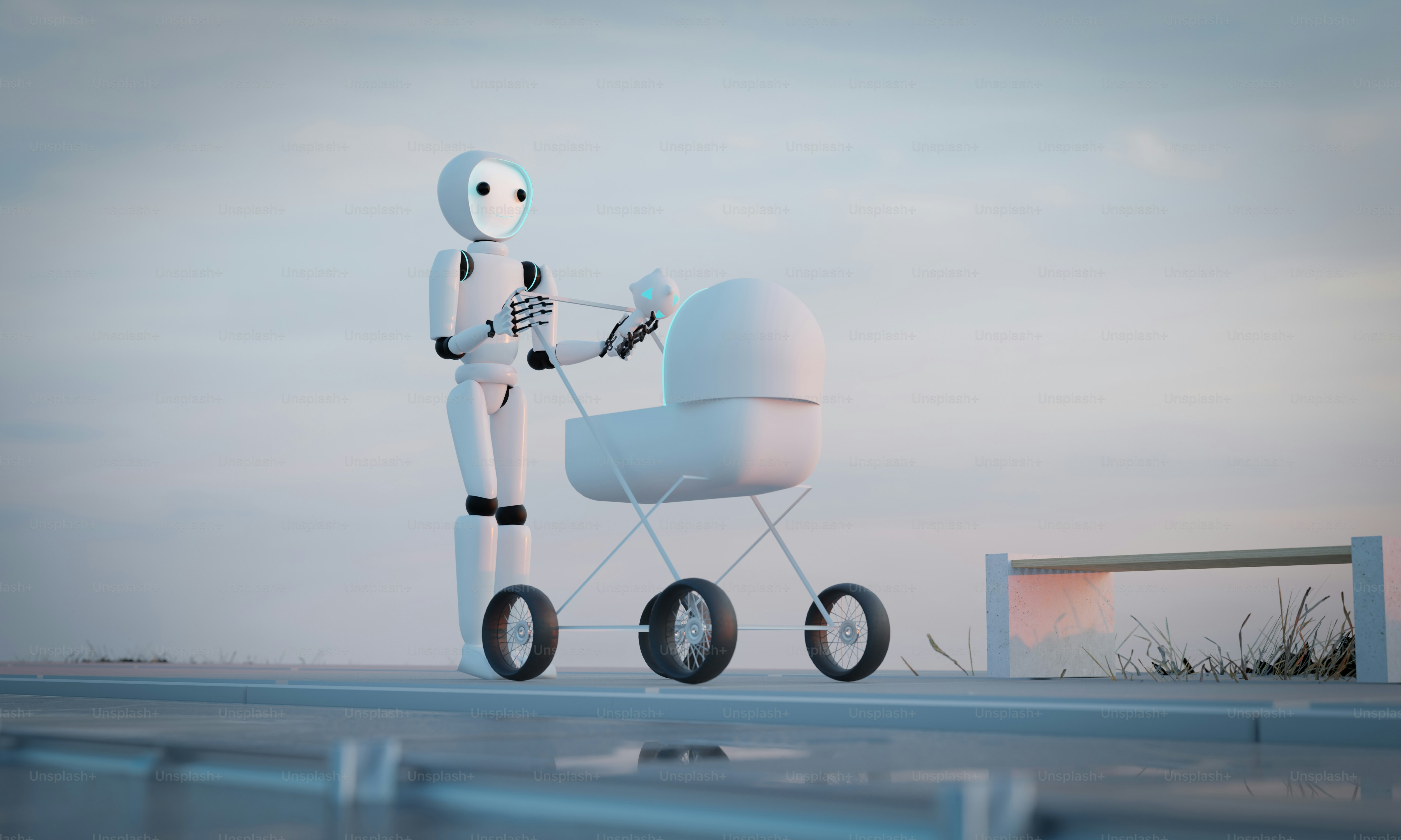 Robot pushes a baby stroller. photo – Robot Image on Unsplash