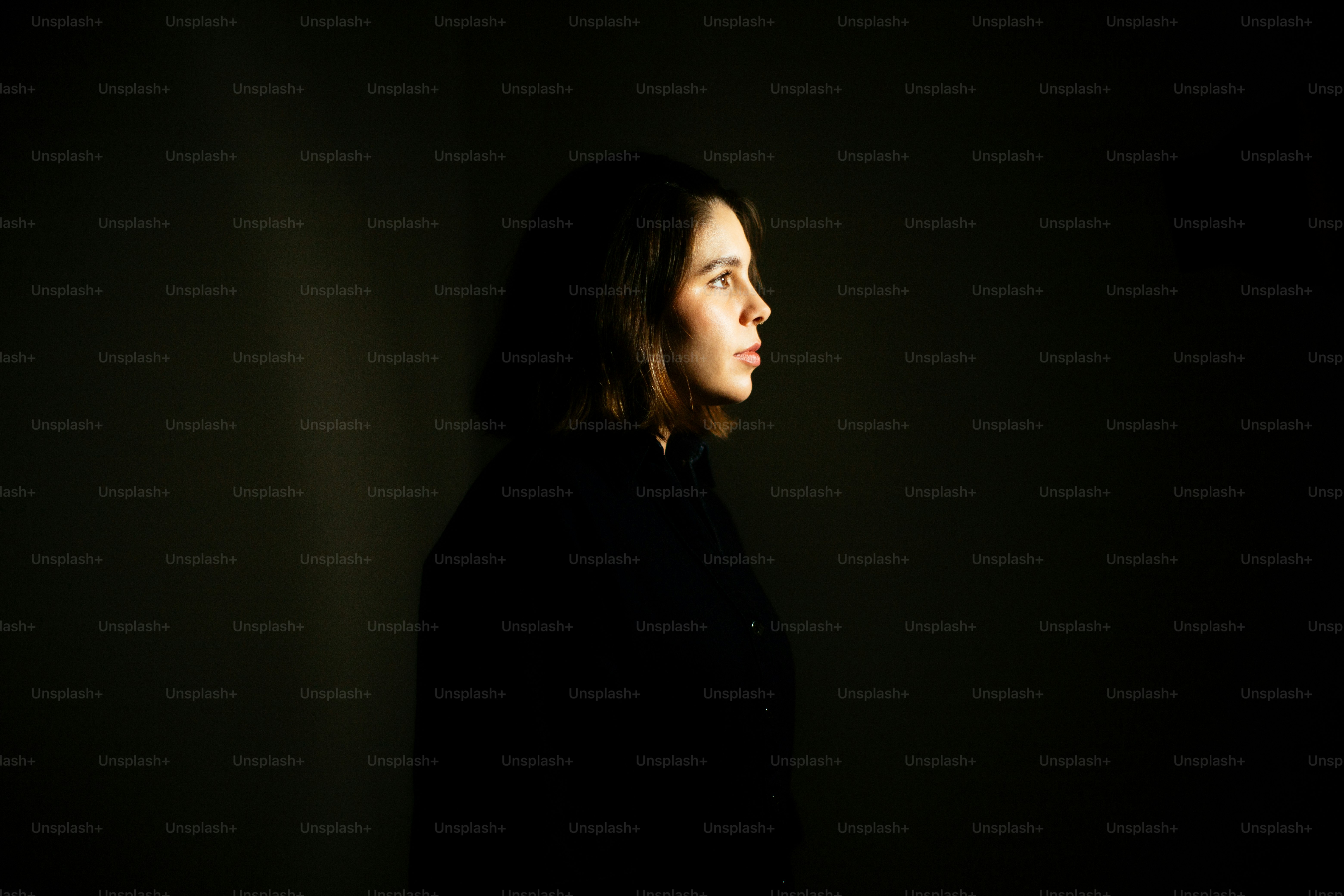 Woman's profile in dramatic, low-key lighting. photo – Portrait Image ...