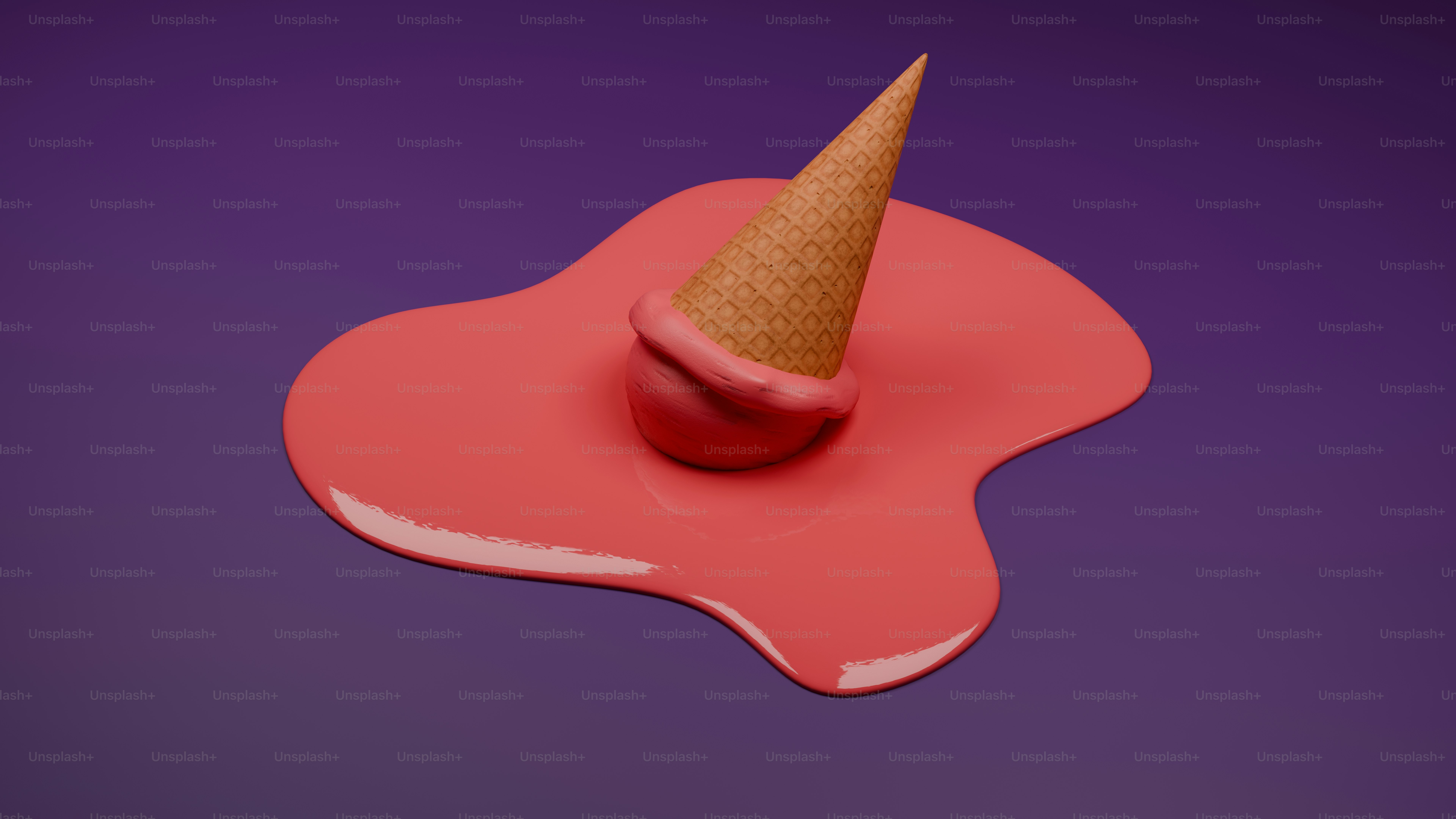 An ice cream cone lies in a puddle of melted ice cream. photo – Ice ...