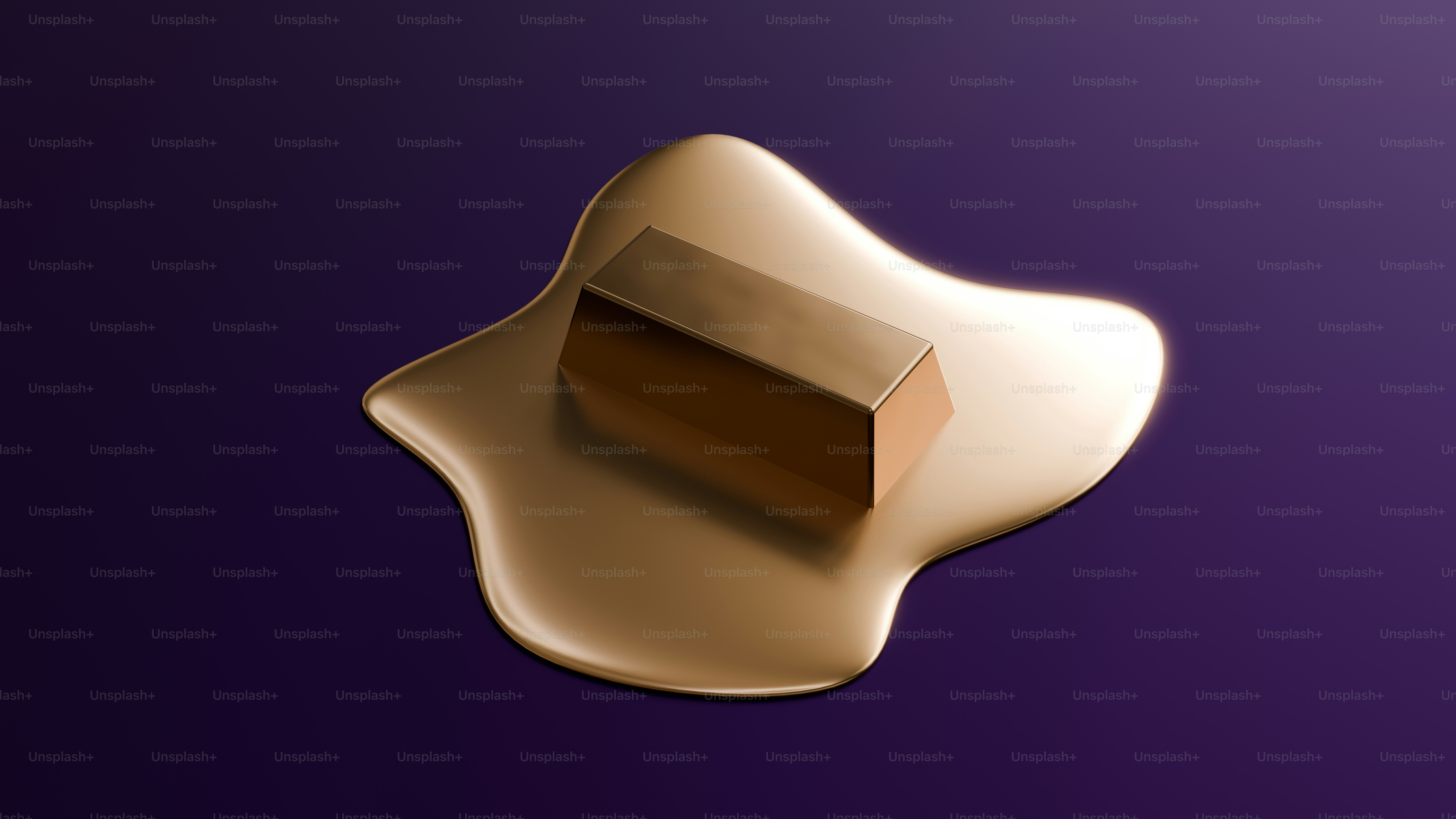 A gold brick sits in a melted puddle. photo – 3d render Image on Unsplash