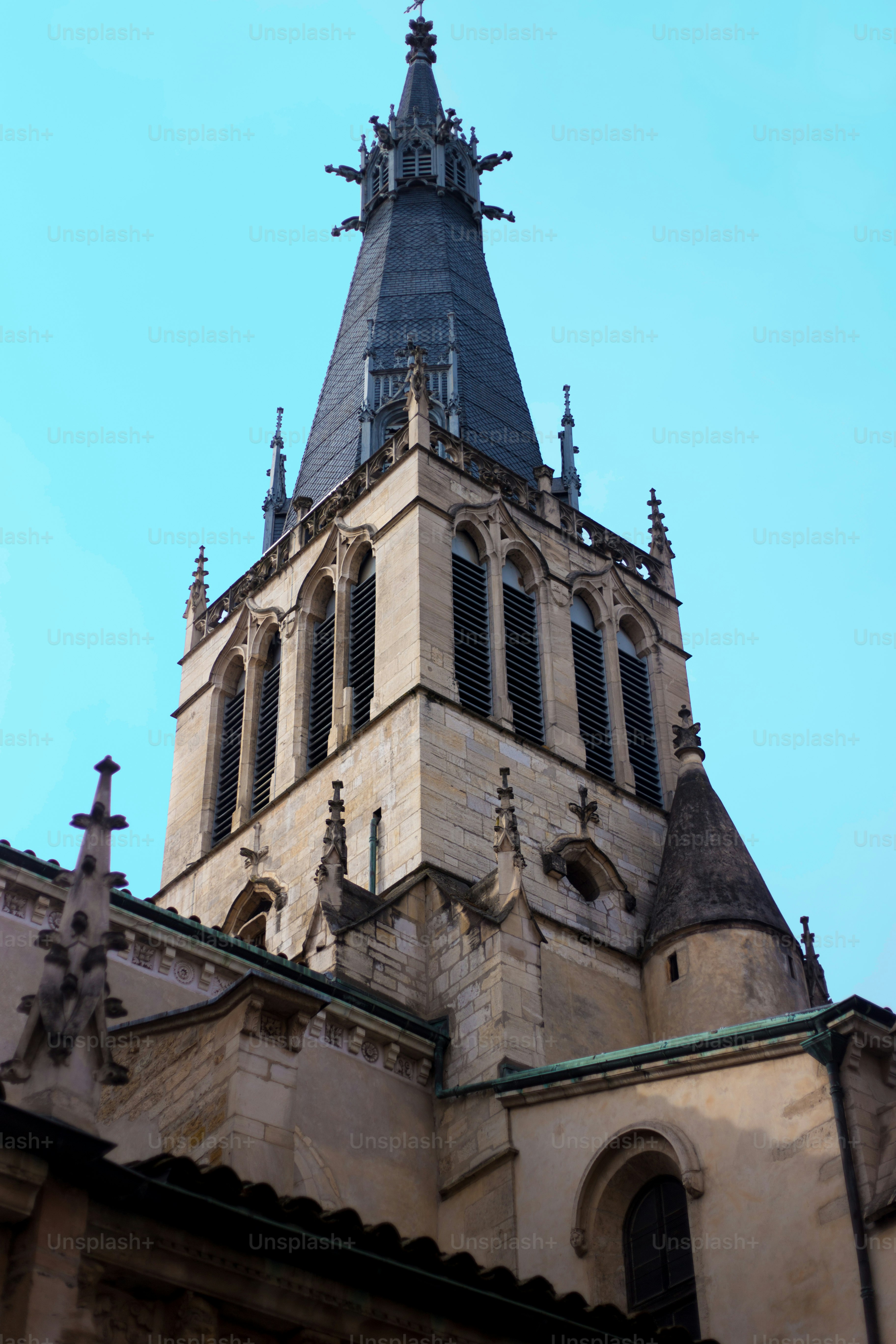 Lyon, France: Medieval Eglise Saint Paul Close-Up Spire photo ...