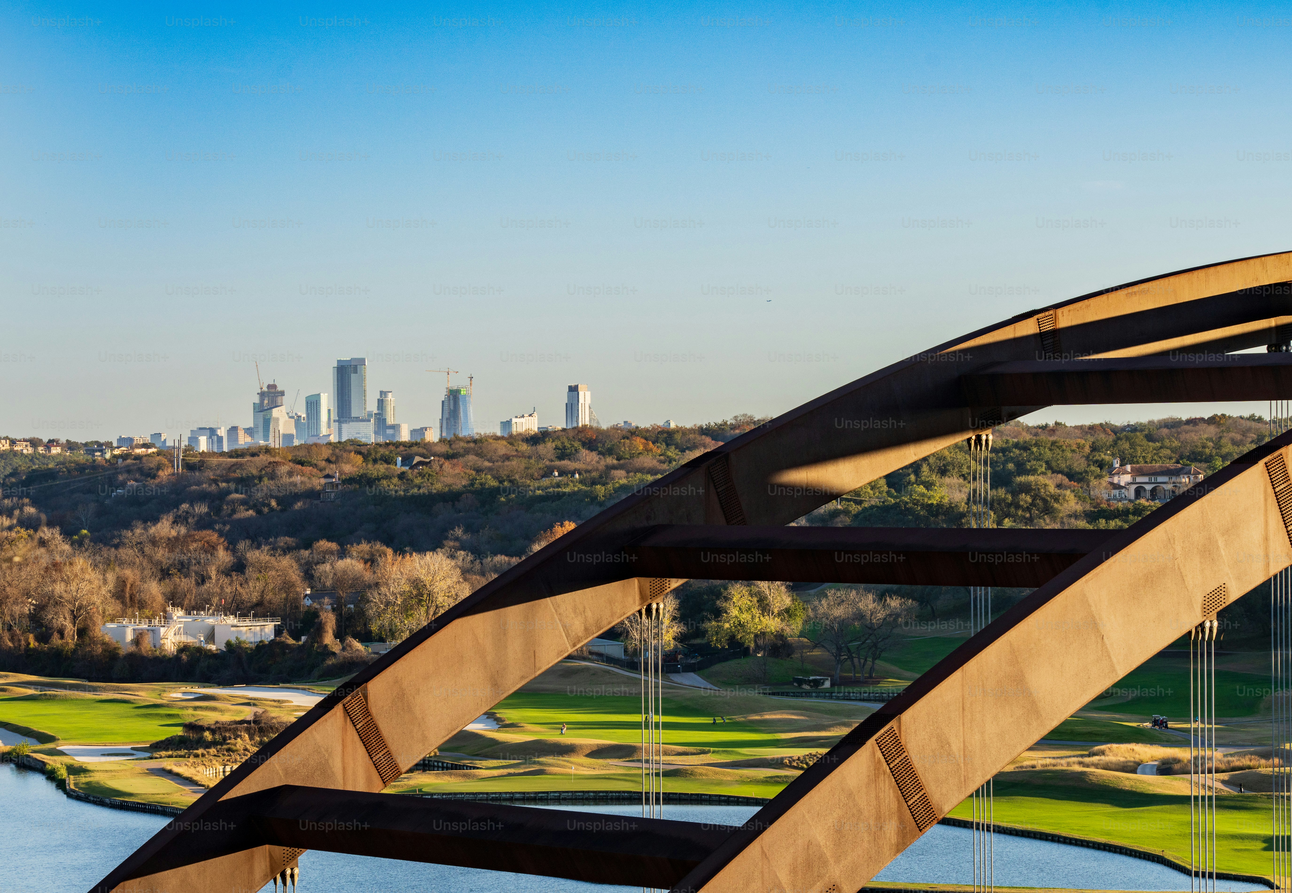 Detail of Pennybacker suspension bridge or 360 Bridge from overlook by ...