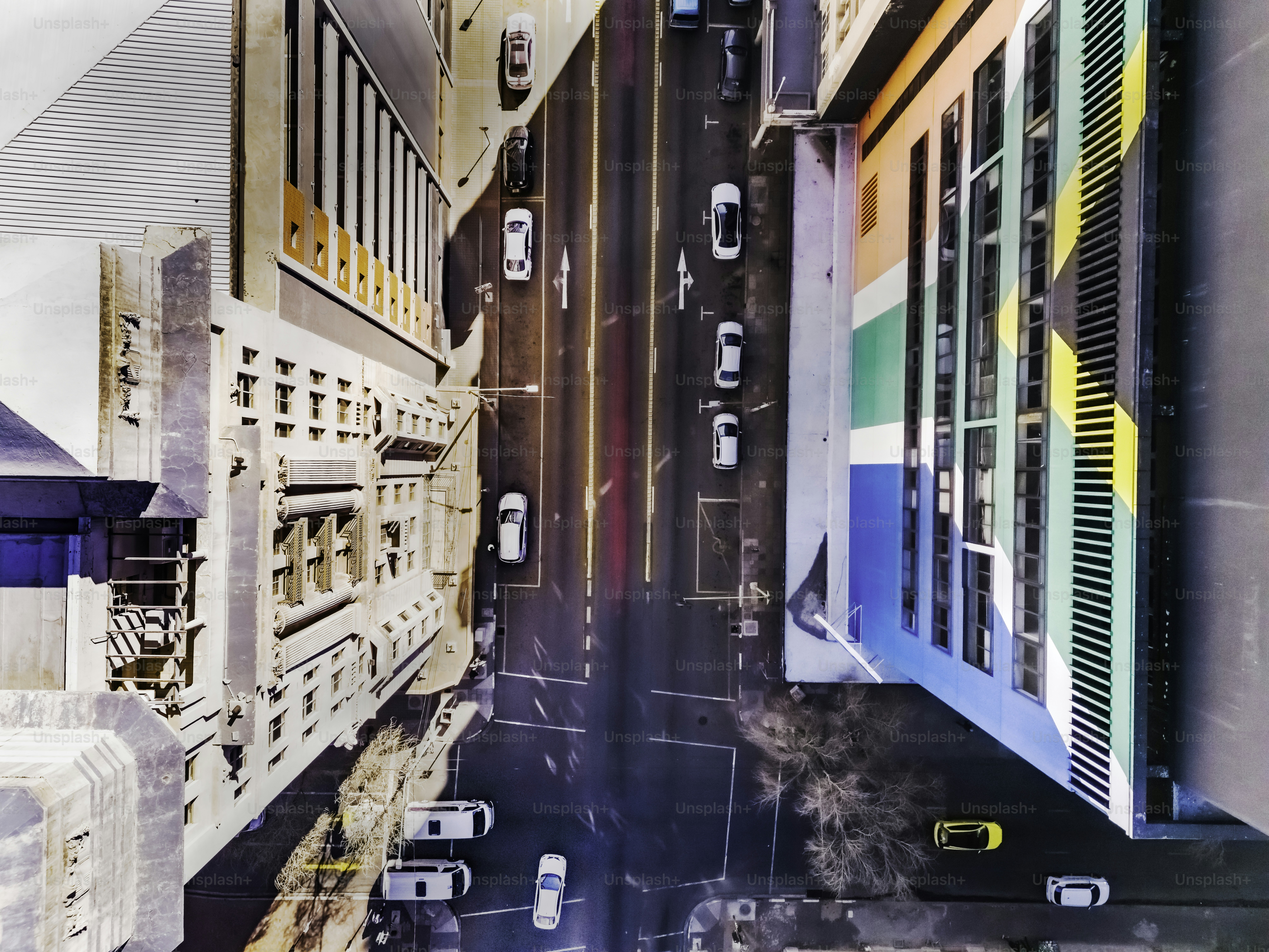 Johannesburg city centre street seen from directly above with a ...