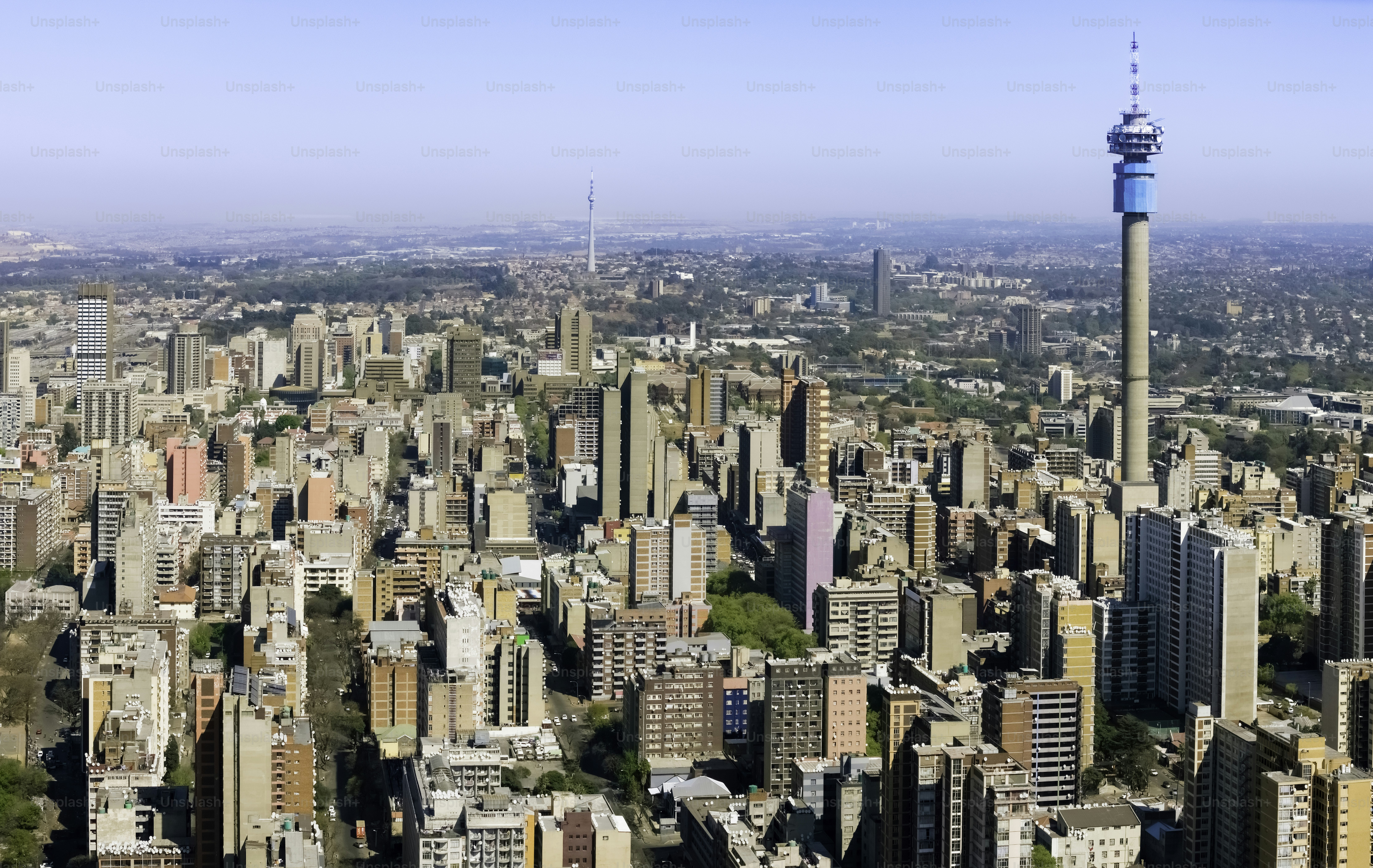 Johannesburg city centre with the iconic Communications Tower ...