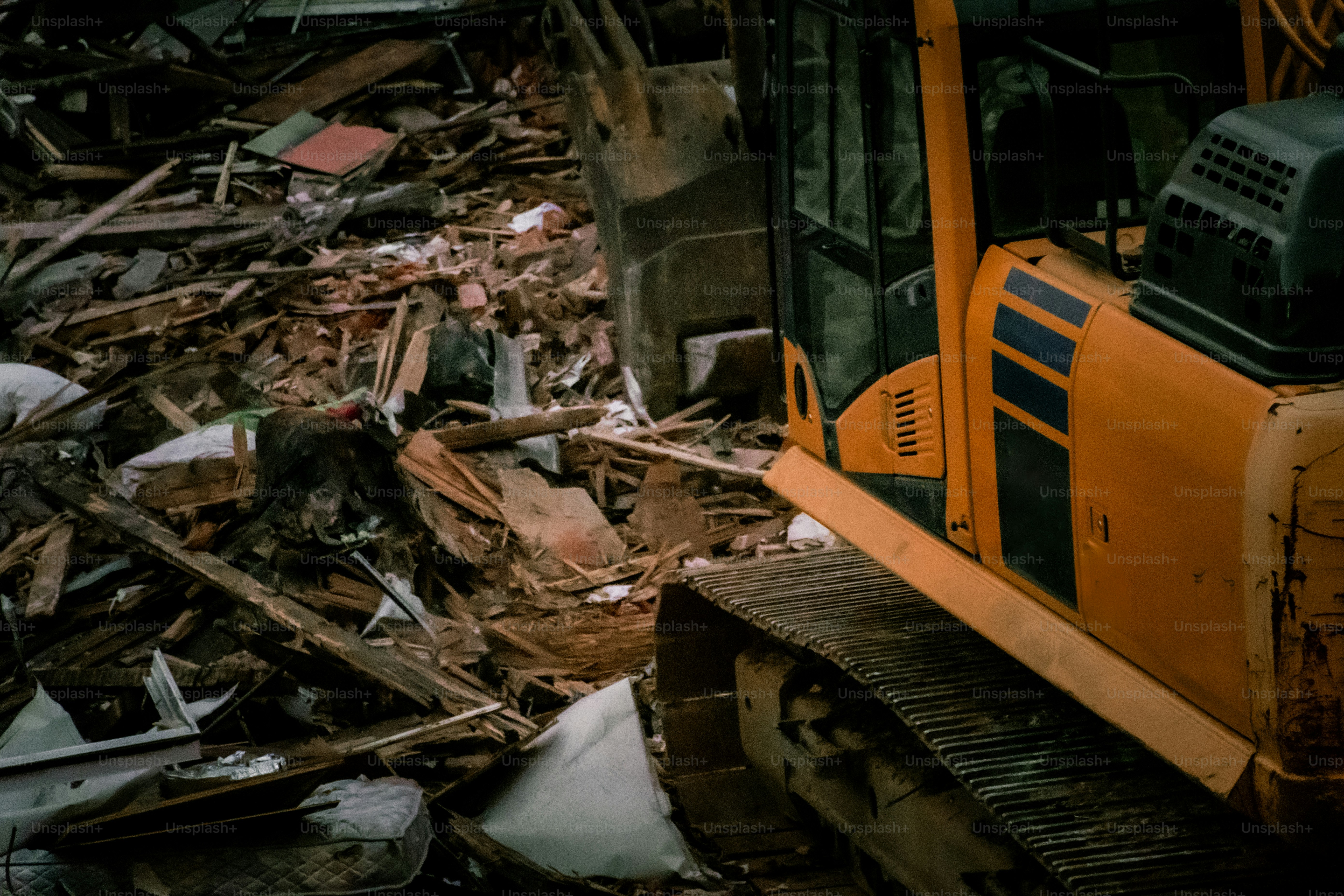 View from a window of a construction site destroying an old building ...