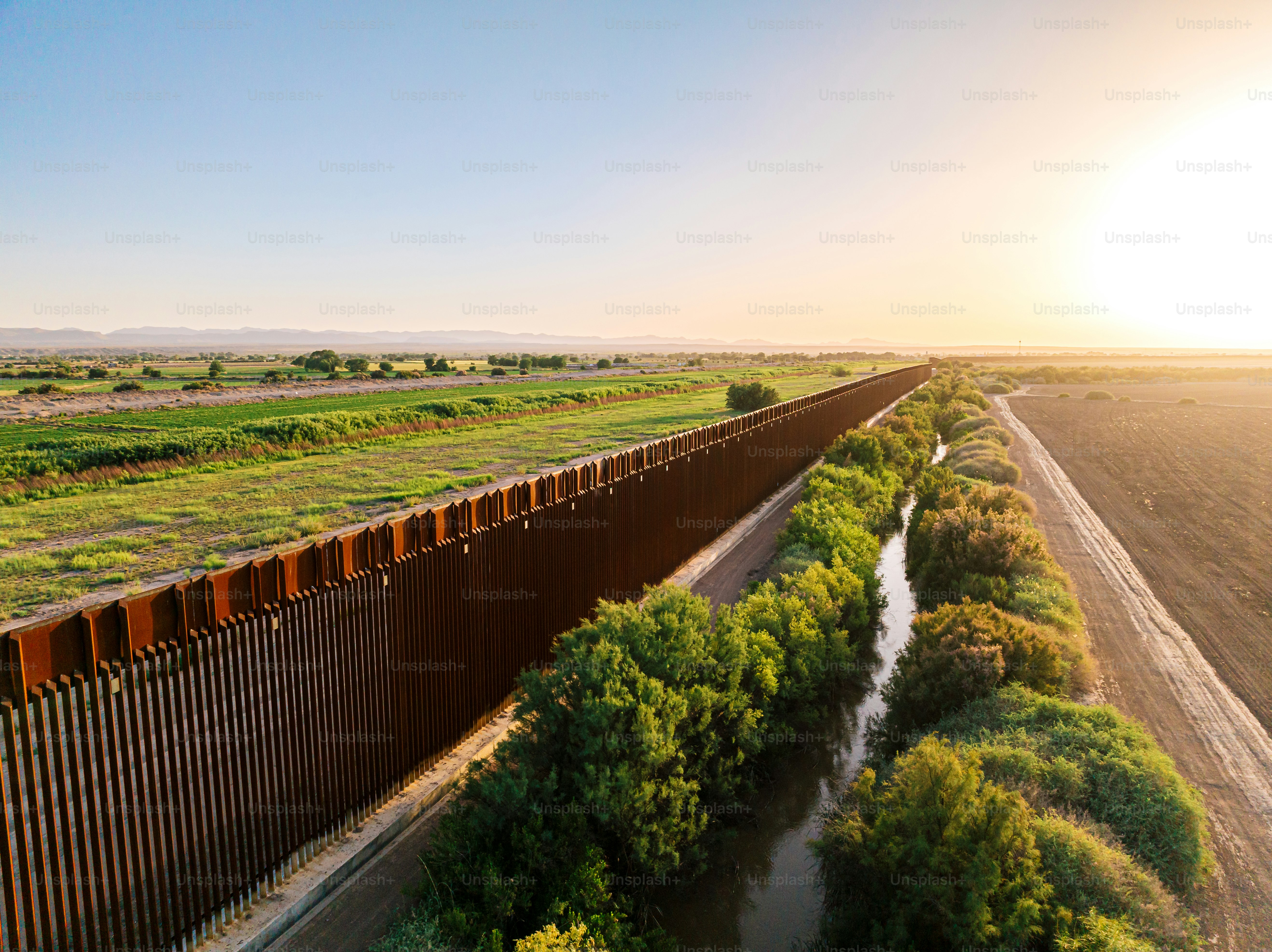 Elevated View of the U.S. Southern Border Wall Fence separating El Paso ...
