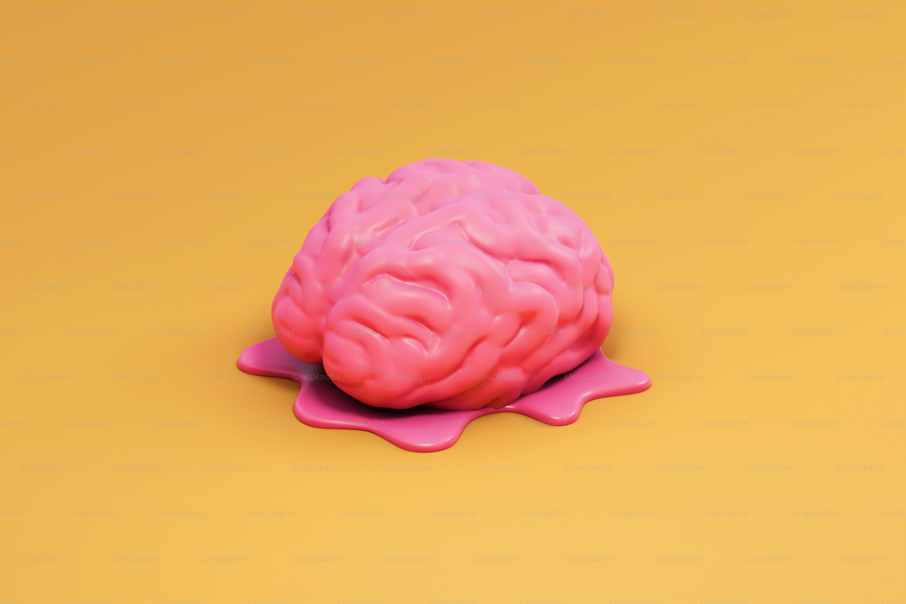 A pink brain is melting on a yellow background. photo – Abstract Image ...