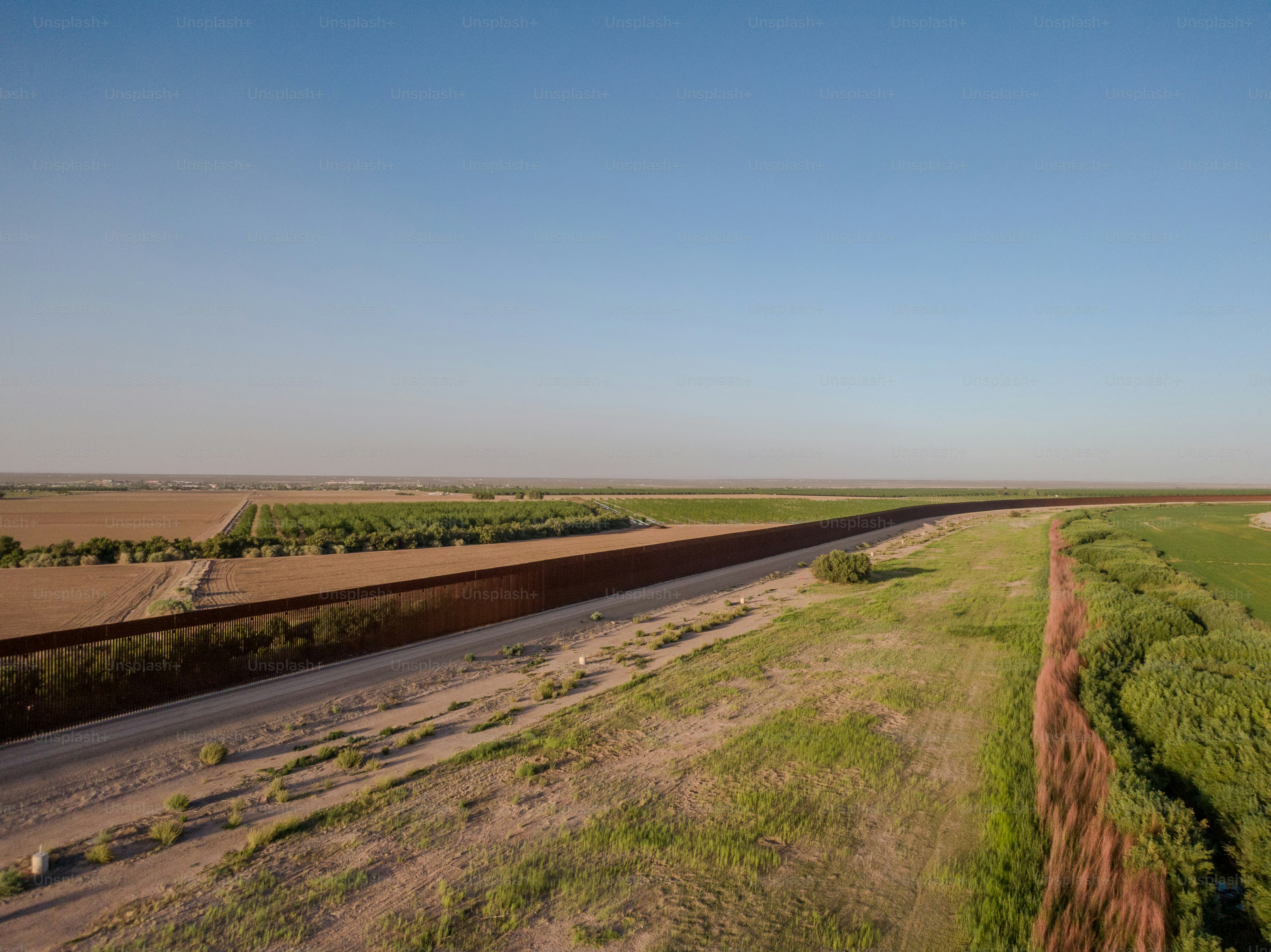 Drone Shot of the American Mexican Border Wall at the Tornillo Border ...