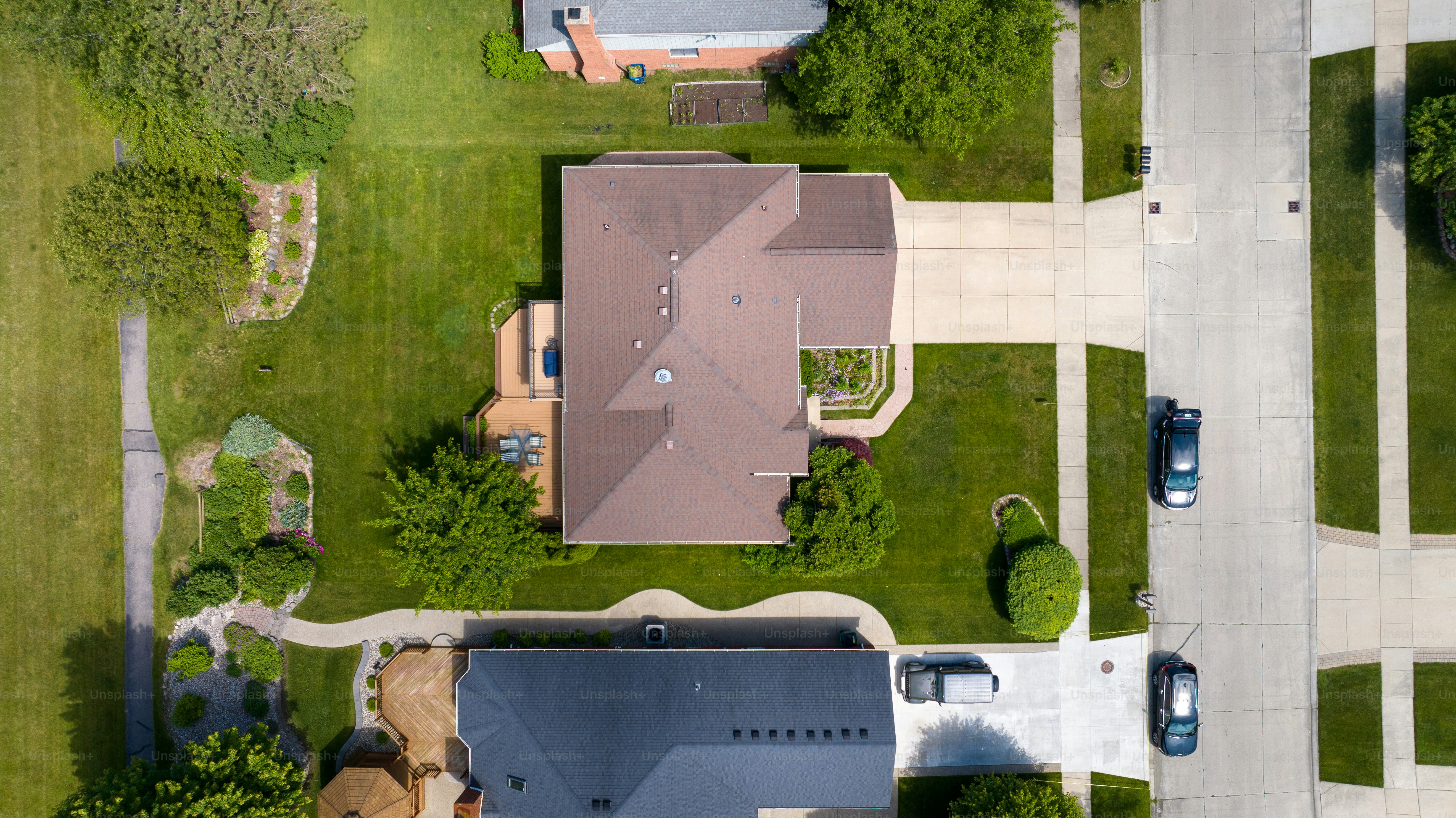 Aerial view of house in a suburb north of Detroit, Michigan. photo ...